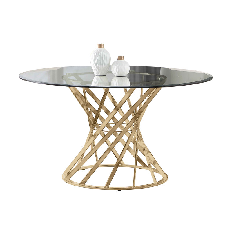 Everly Quinn Pifer Glass Top Table W/ Golden Art Deco Base | Wayfair