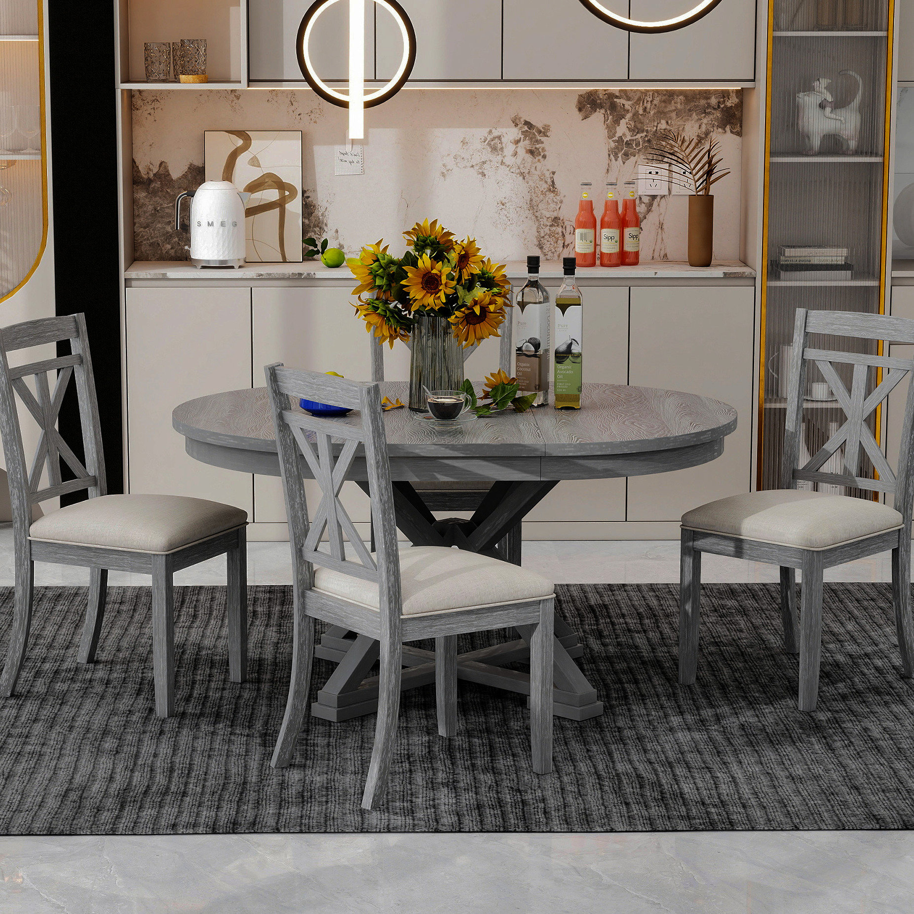 Corrigan Studio® Vintage 5 - Piece Dining , Round Table With Adjustable ...