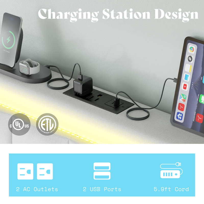 Wade Logan® Berdean Button Tufted Platform Bed Frame with LED Lights ...