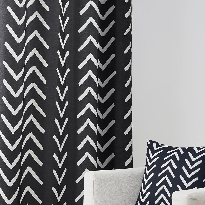Ebern Designs Schrock Black and White Pattern Linen Curtains,Room ...