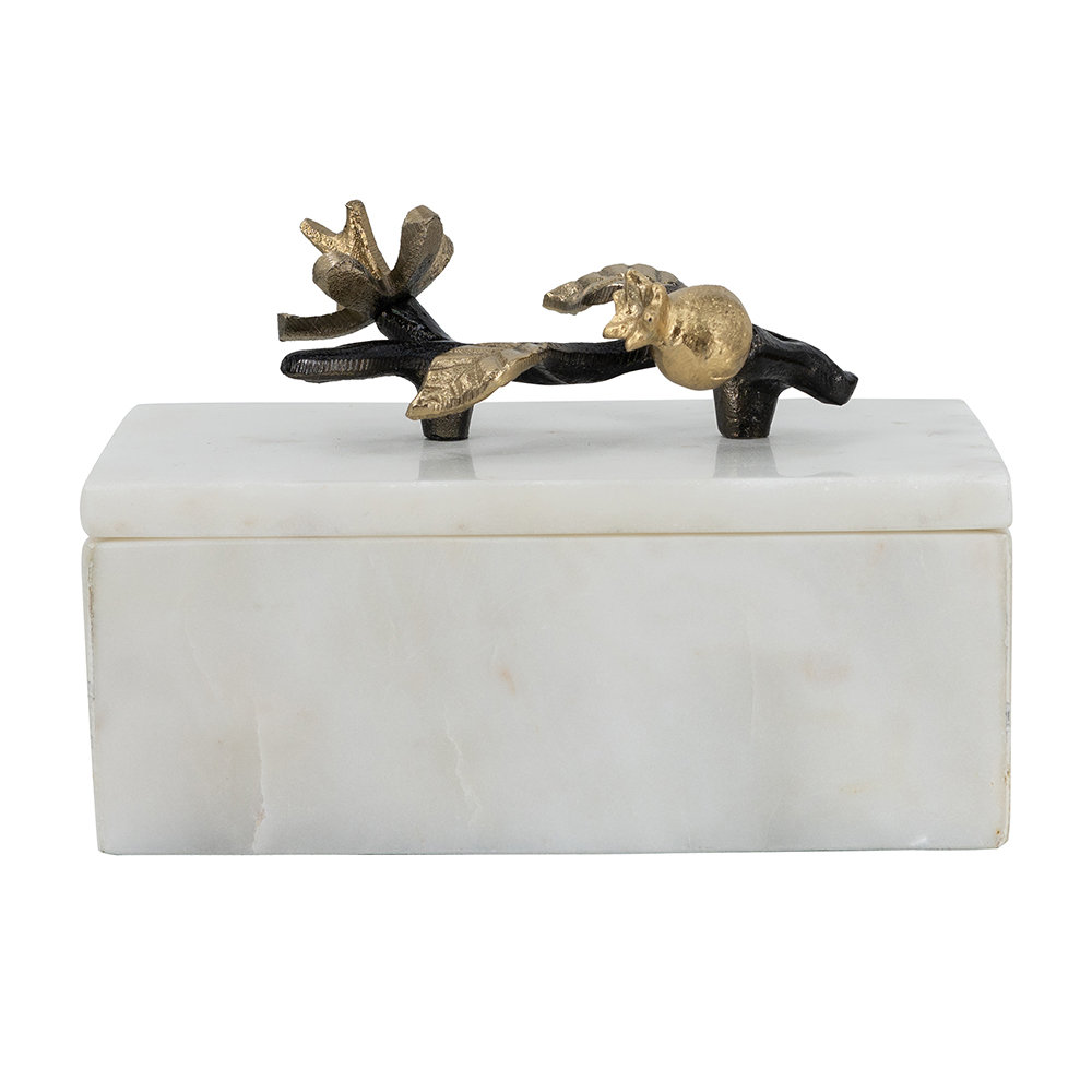 Latitude Run® 7X4.5X5" Decorative White Marble Storage Box With Black ...