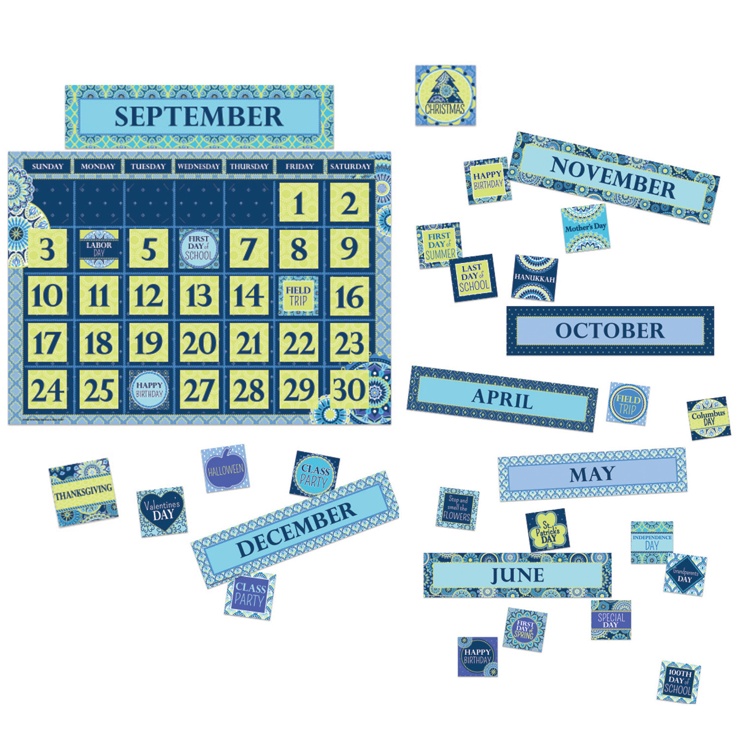 Eureka Classroom Blue Harmony Calendar Bulletin Board Set | Wayfair