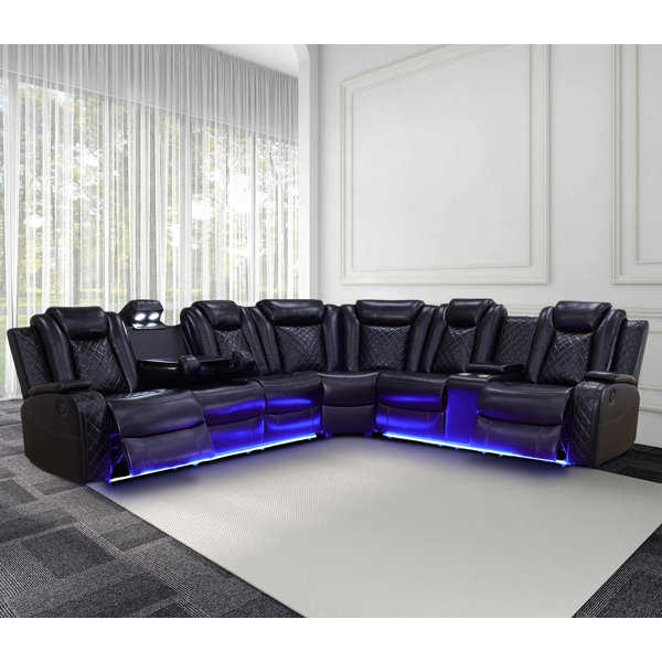 L&Y HOMELIVING 3-Pieces 210" Breathing Leather Power Reclining Theater ...