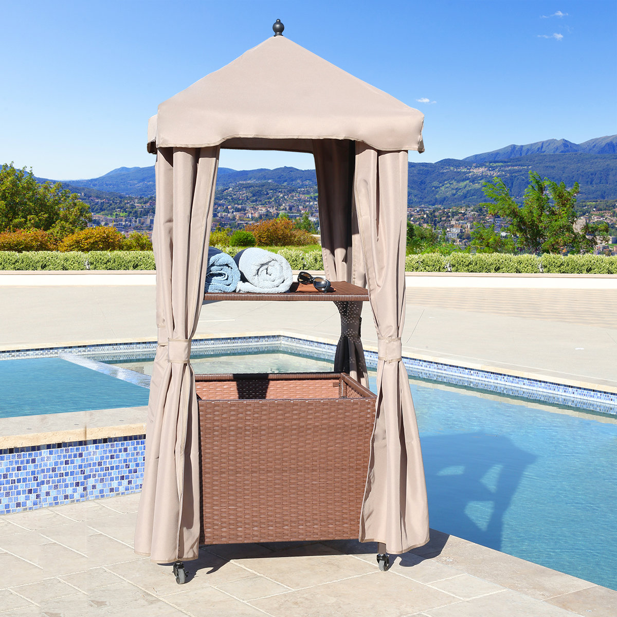 Barton Coastal Breeze Wicker Poolside Towel Valet with Zippered Cover ...
