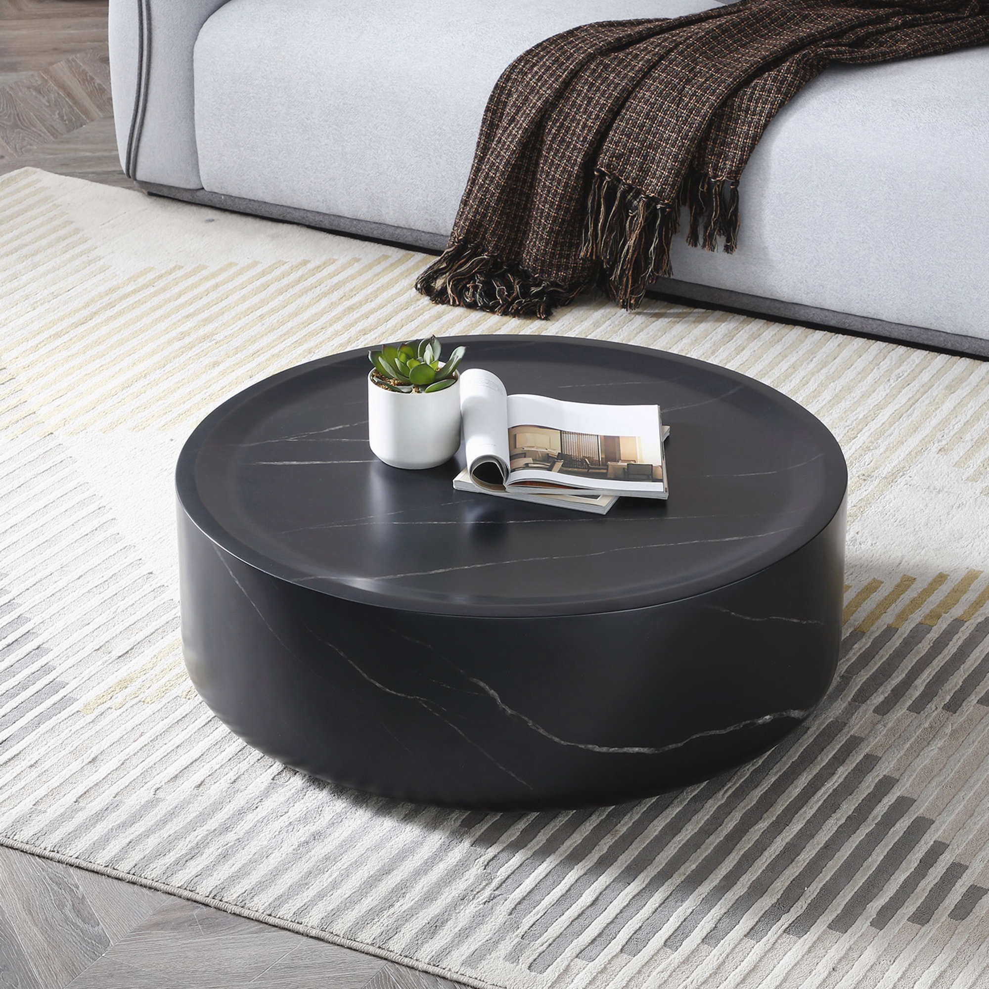 Orren Ellis Round Coffee Table Sturdy Fibreglass table for Living Room ...