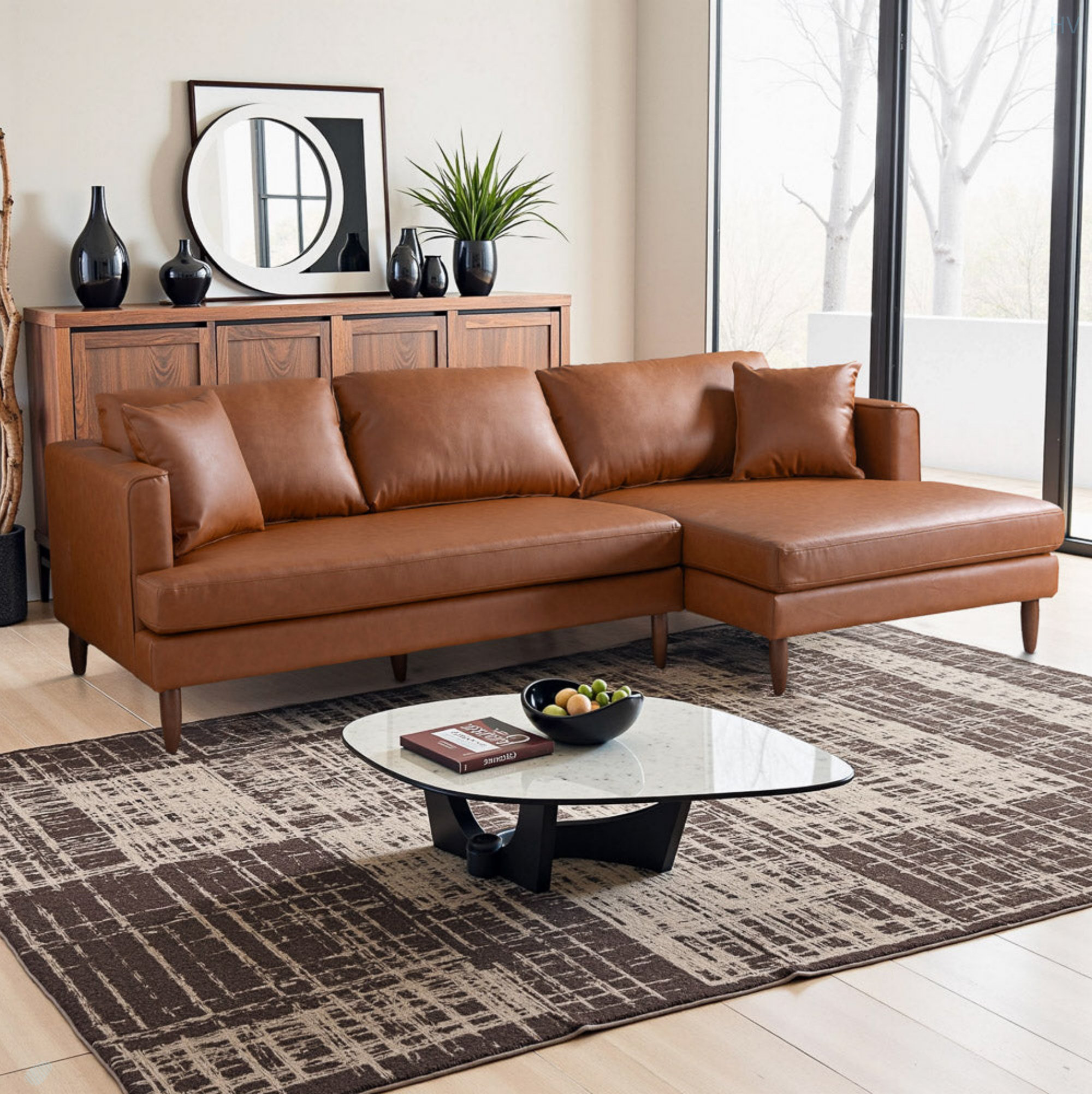 Latitude Run® L-Shaped Leather Sectional Sofa Right Facing - Wayfair Canada