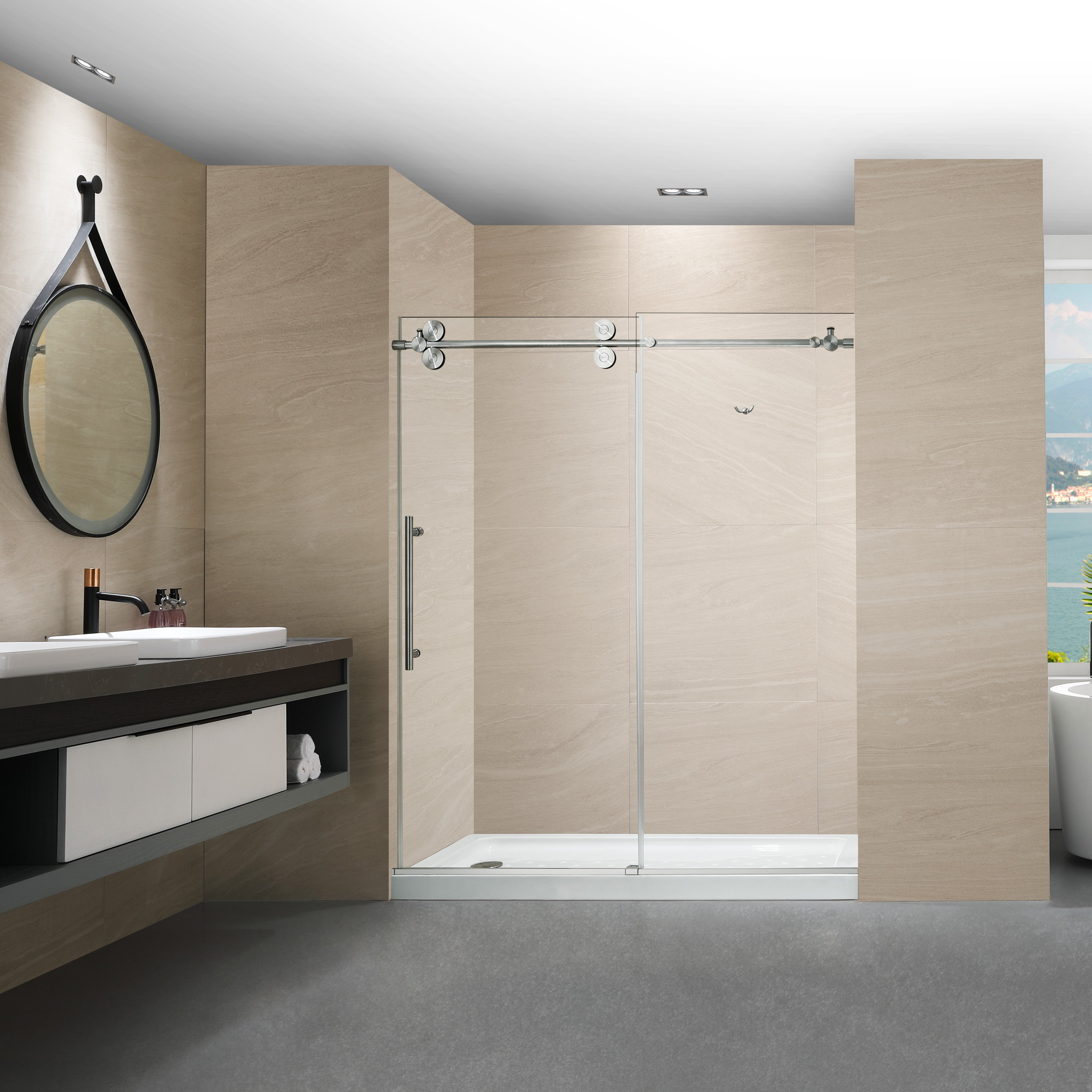 Givingtree 60"Wx76"H Semi-Frameless Single-Sliding Tub 2/5"Tempered ...