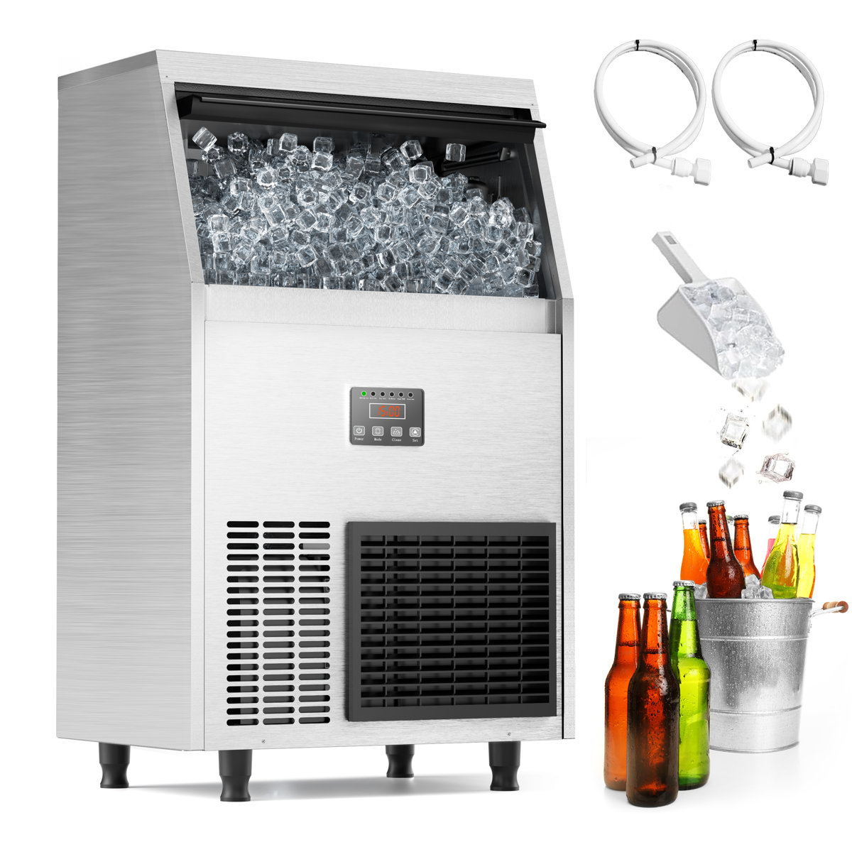 Coolake Commercial Ice Maker Machine 100lbs/24h Under Counter Ice ...
