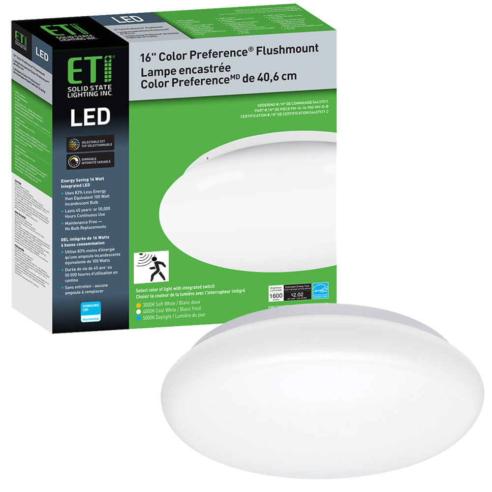 Ebern Designs 16 in. Step Dimming Motion Sensor 120-277 V LED Flush ...