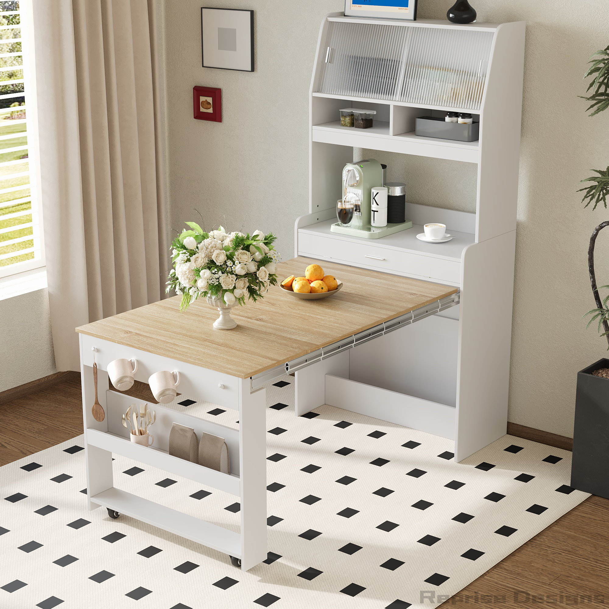 Red Barrel Studio® Versatile Buffet with Foldable Dining Table and ...