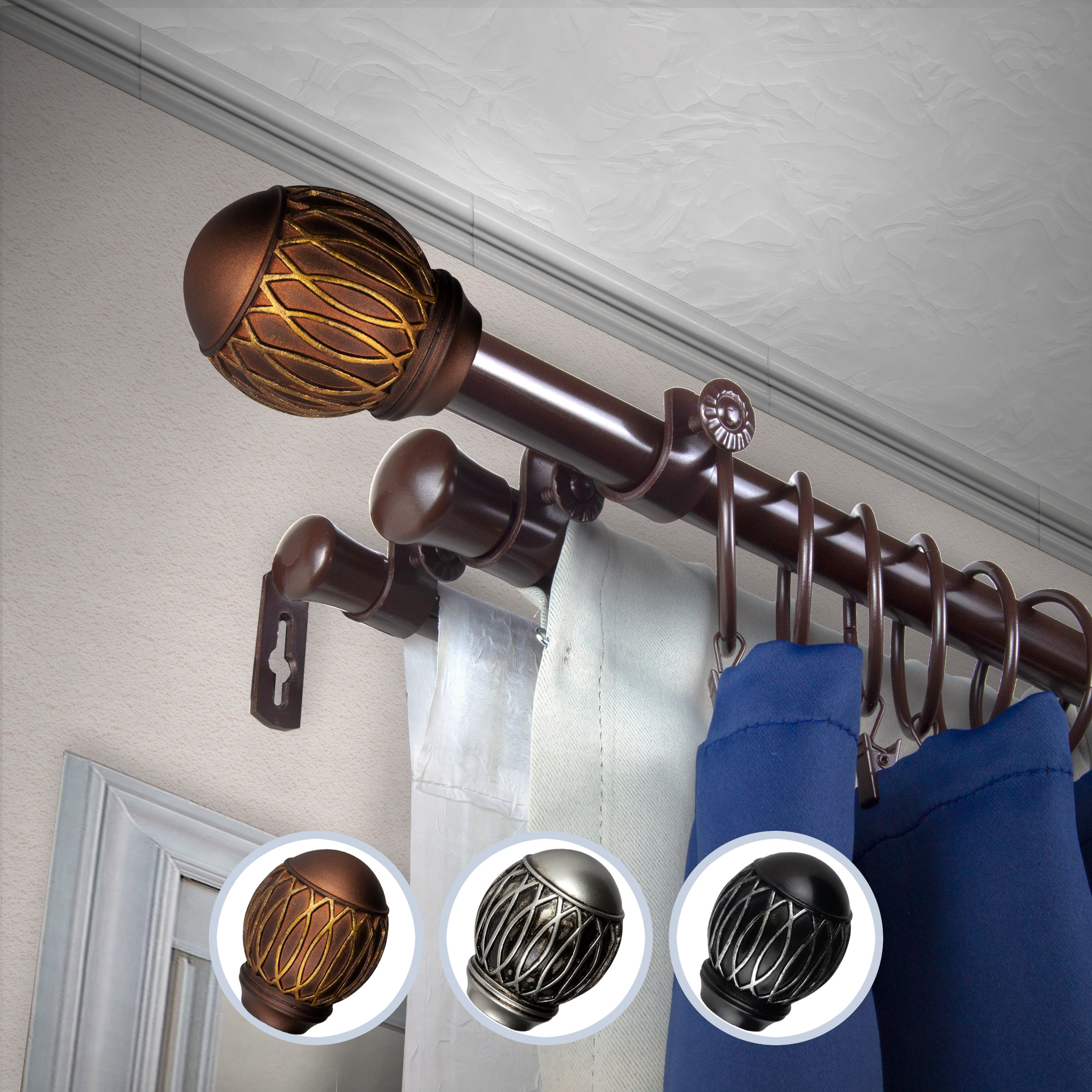 Wildon Home® Alfrida 13/16" Triple Curtain Rod 66-120 Inch - Cocoa ...