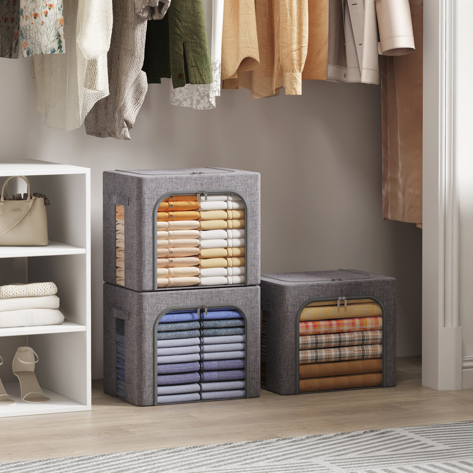 Latitude Run® Clothes Storage Bins With Metal Frame, Stackable Storage ...