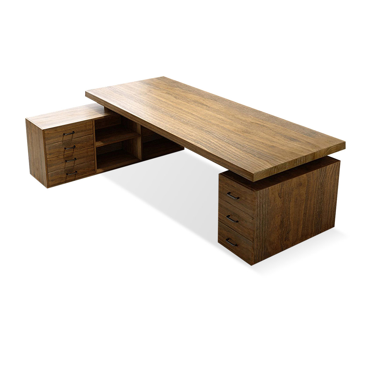 Dwelling Living Light Walnut Color L-Shaped Solid Wood with 7 drawers ...