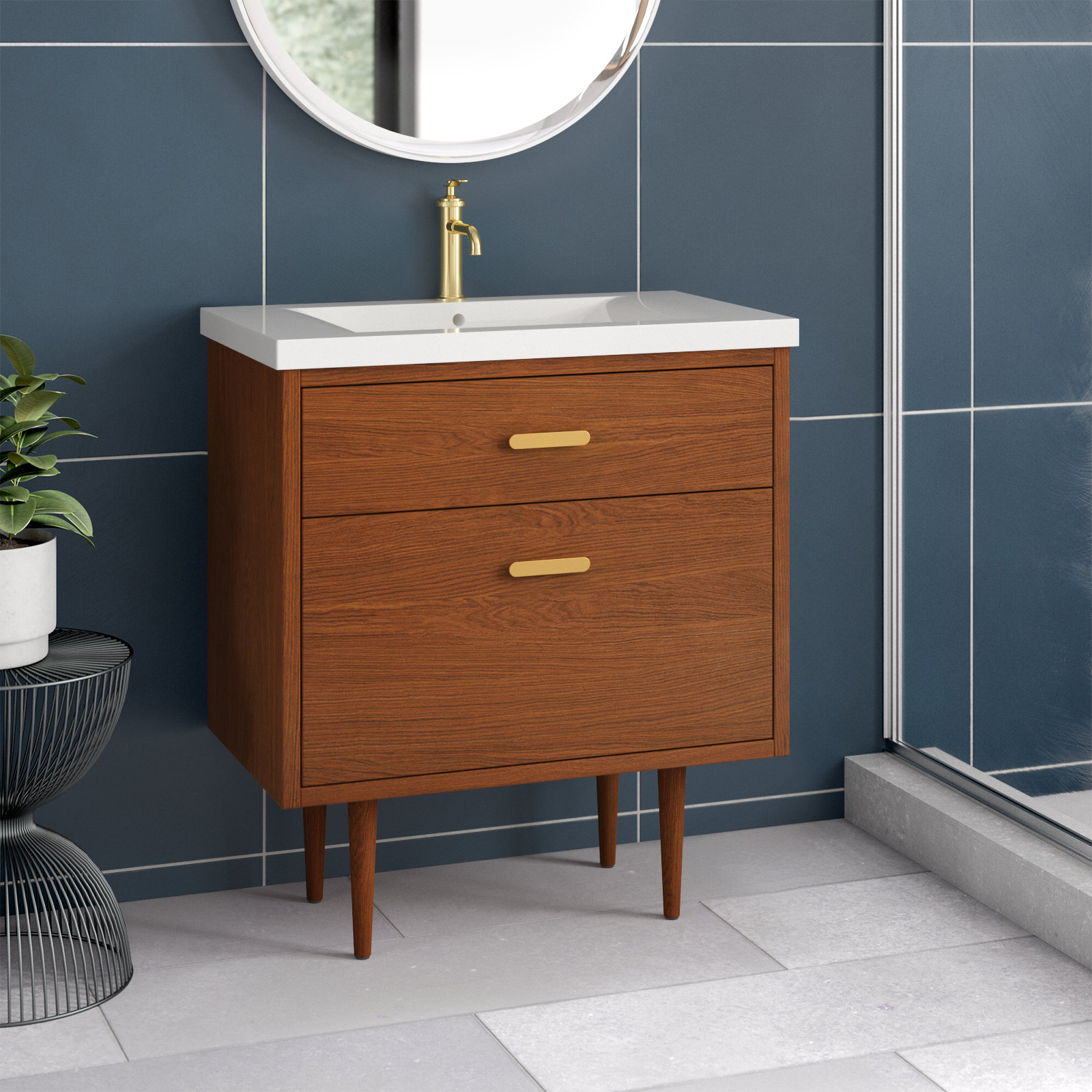 Wade Logan Brandy 30" Vanity in Honey Walnut with Satin Gold Single ...