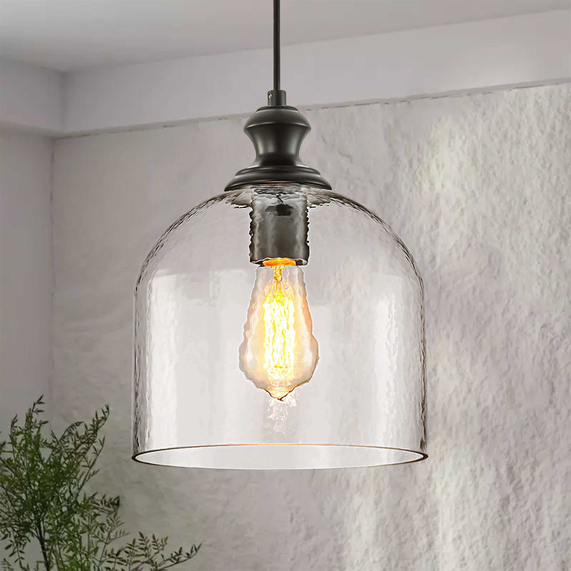 Winston Porter Lightrix 1-Light Single Hammered Clear Glass Bell ...