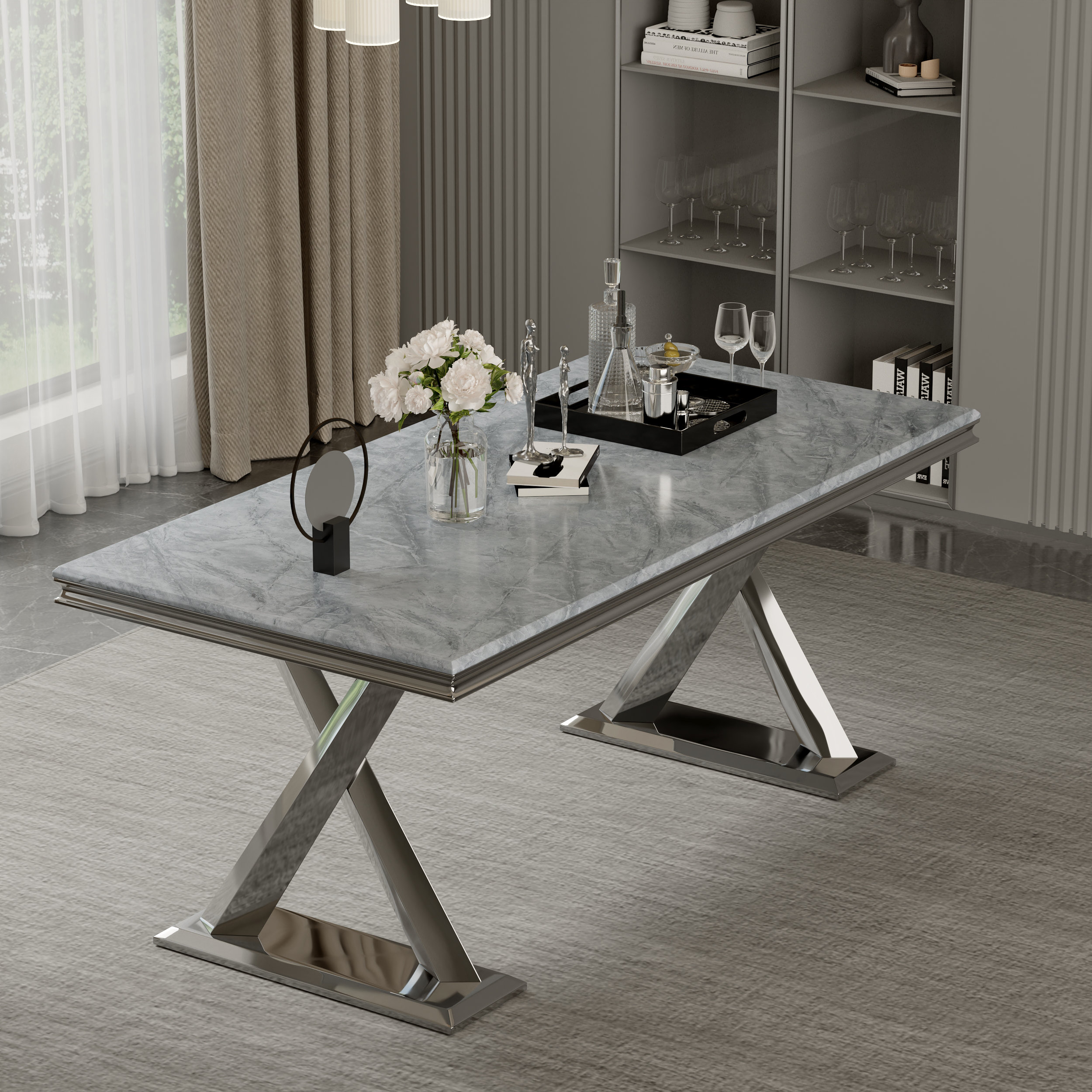 Everly Quinn Lizelle 72" Silver Dining Table | Wayfair