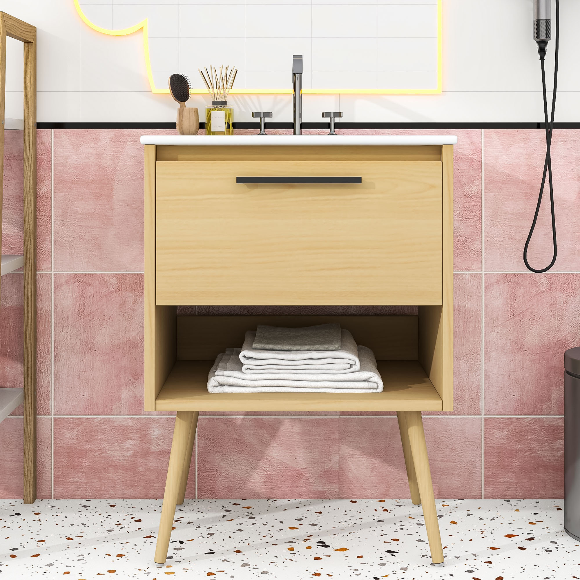 George Oliver Modern Freestanding Bathroom Vanity with Ceramic Basin ...