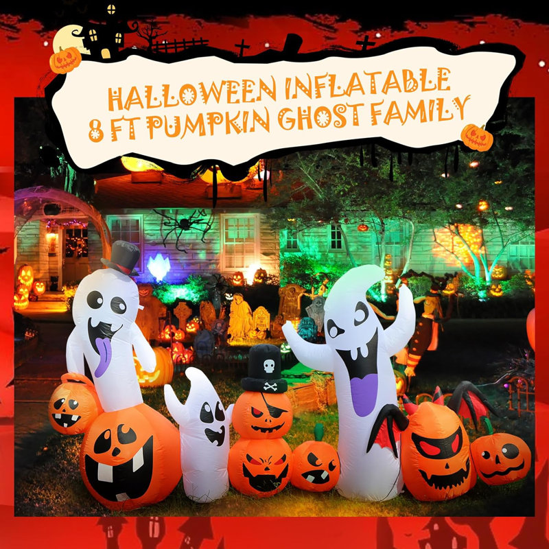 The Holiday Aisle® Halloween Ghosts with Pumpkins Inflatable | Wayfair