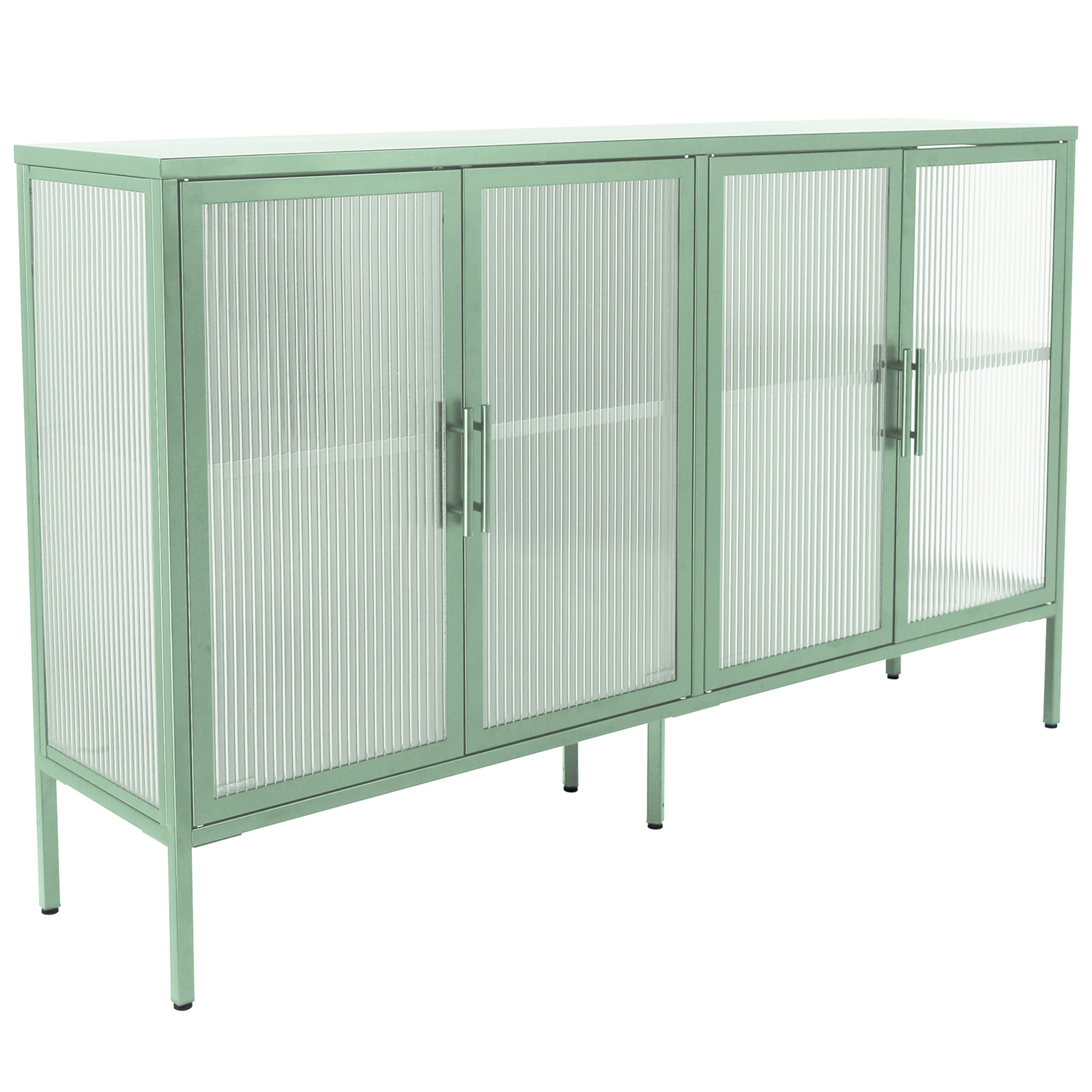Latitude Run® Stylish 4-Door Tempered Glass Cabinet With Adjustable ...