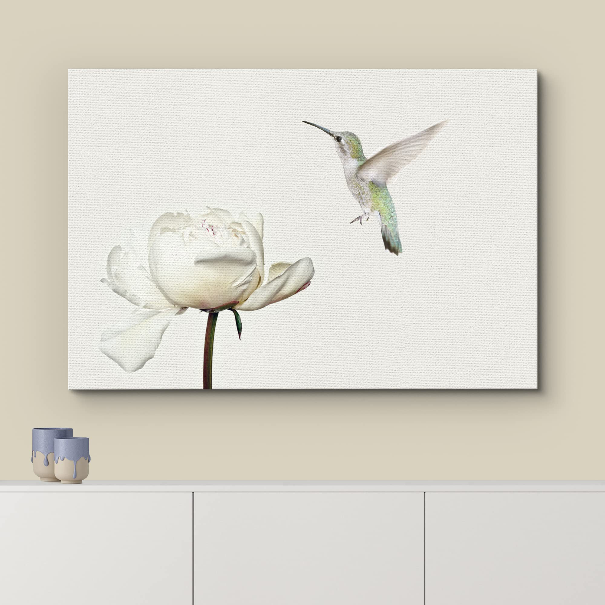 IDEA4WALL Animals Hummingbird Flies On White Carnation Flower On Canvas ...