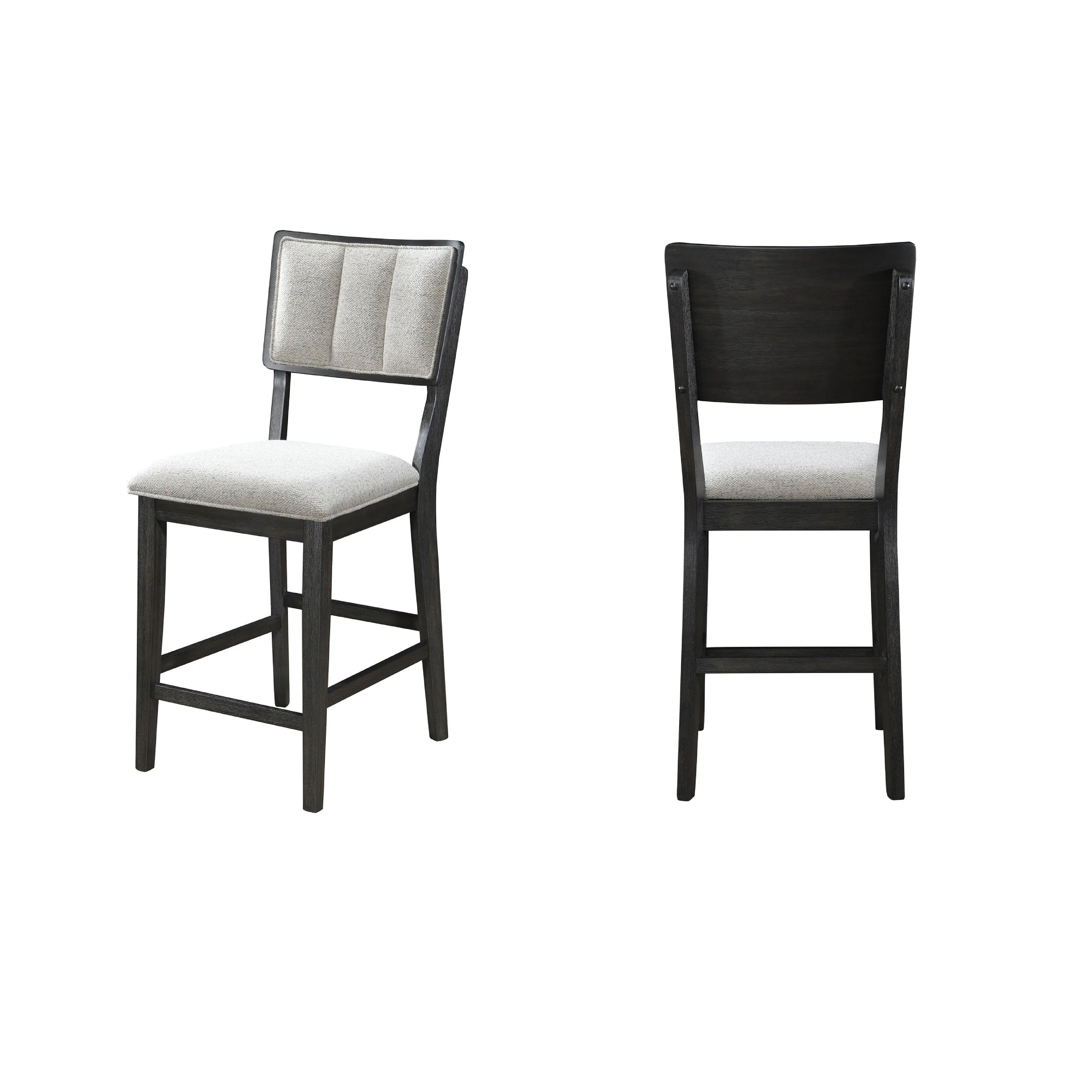 Benjara Kliu Counter Height Chair Set Of 2, Light Grey Fabric, Black ...