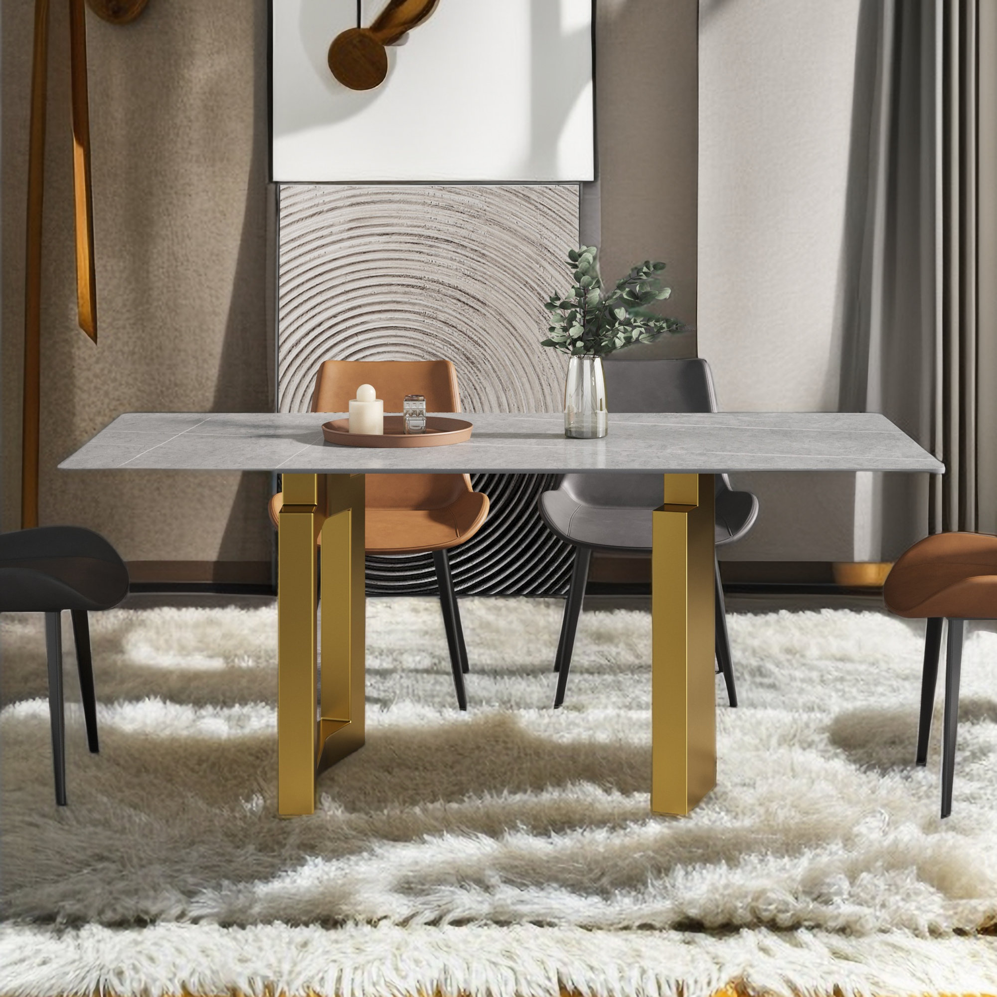 Orren Ellis Yulka Rectangular Sintered Stone Dining Table for Modern ...