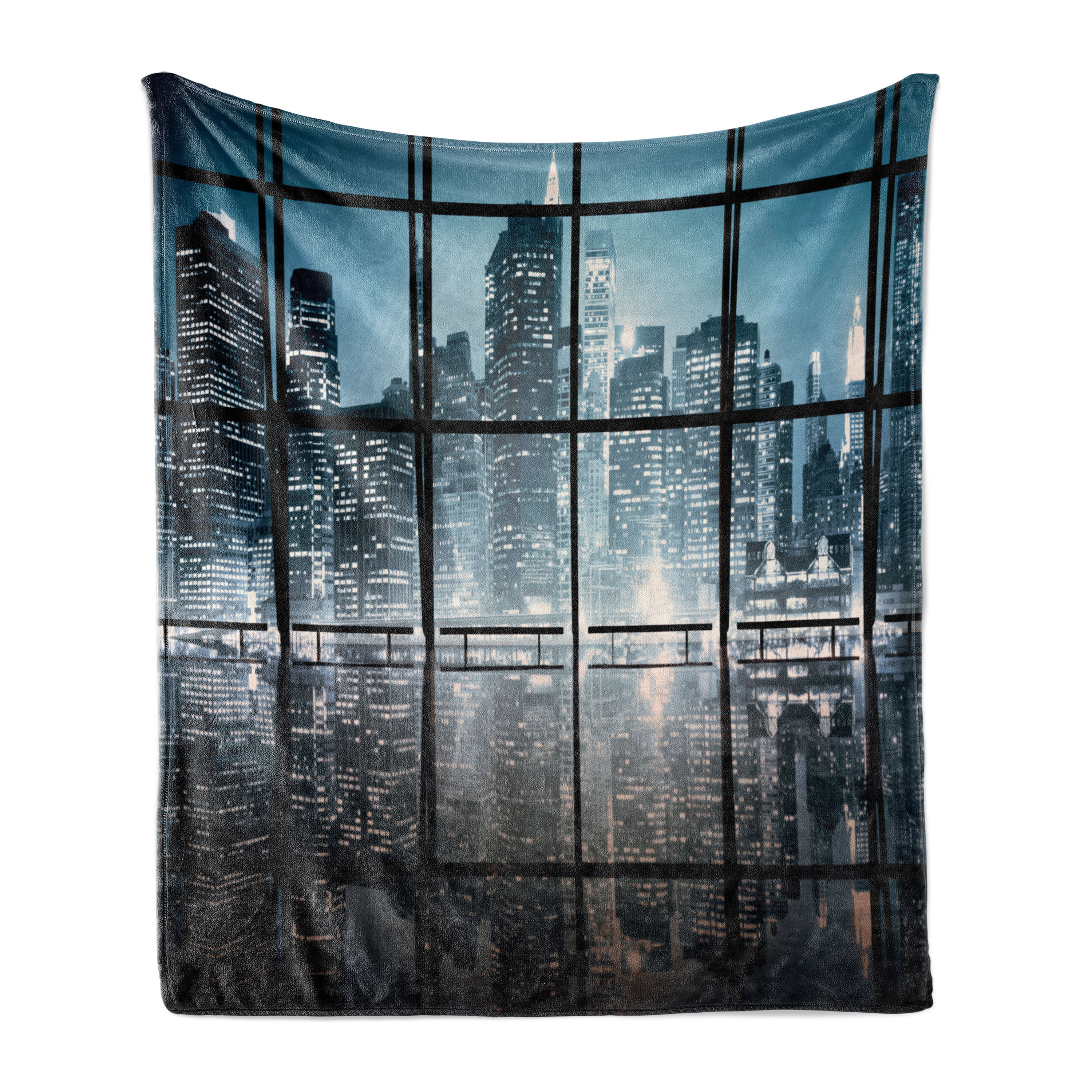 Ambesonne City Fleece Throw Blanket New York at Night Scenery Black and ...