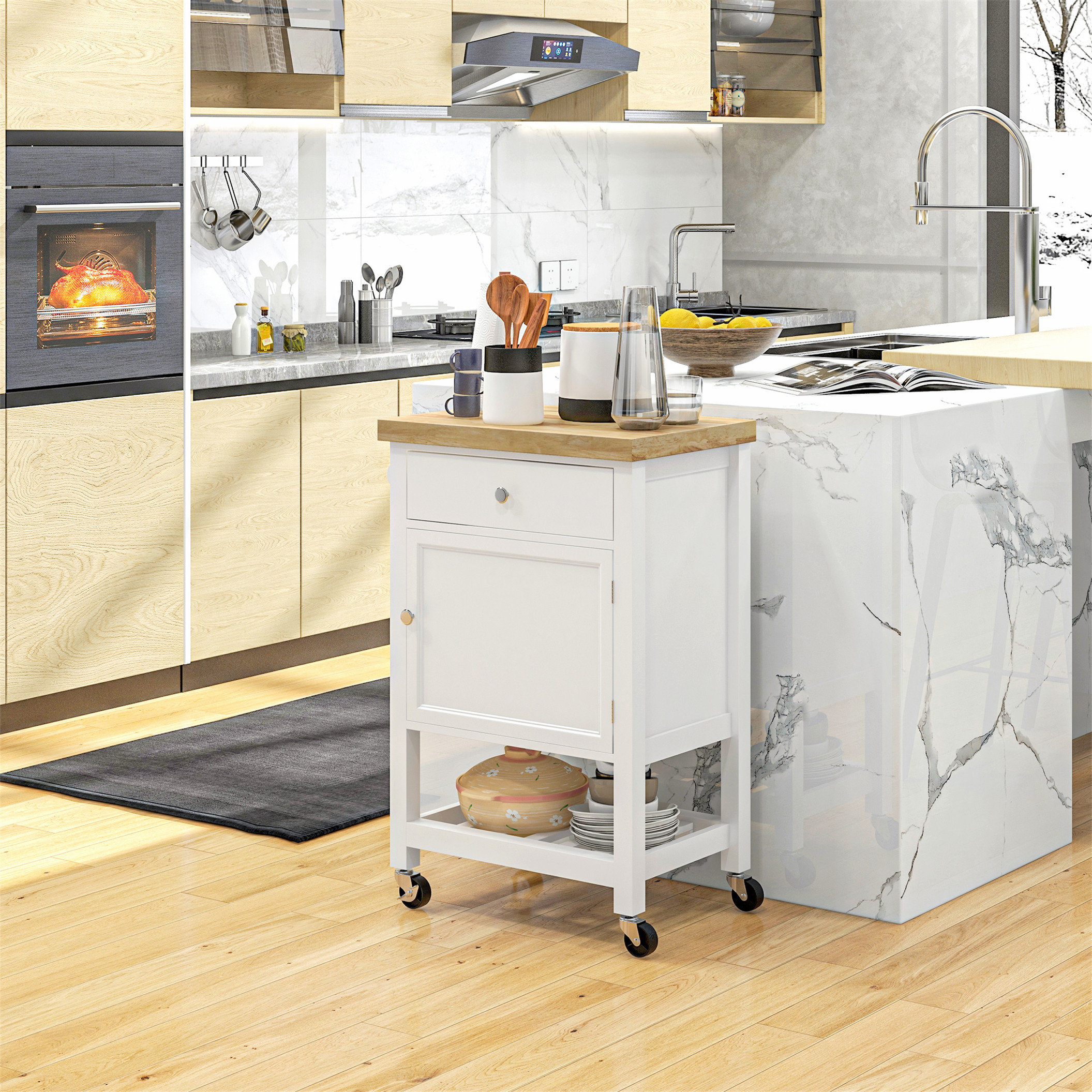 Ebern Designs Versatile Folding Kitchen Island with Abundant Storage ...