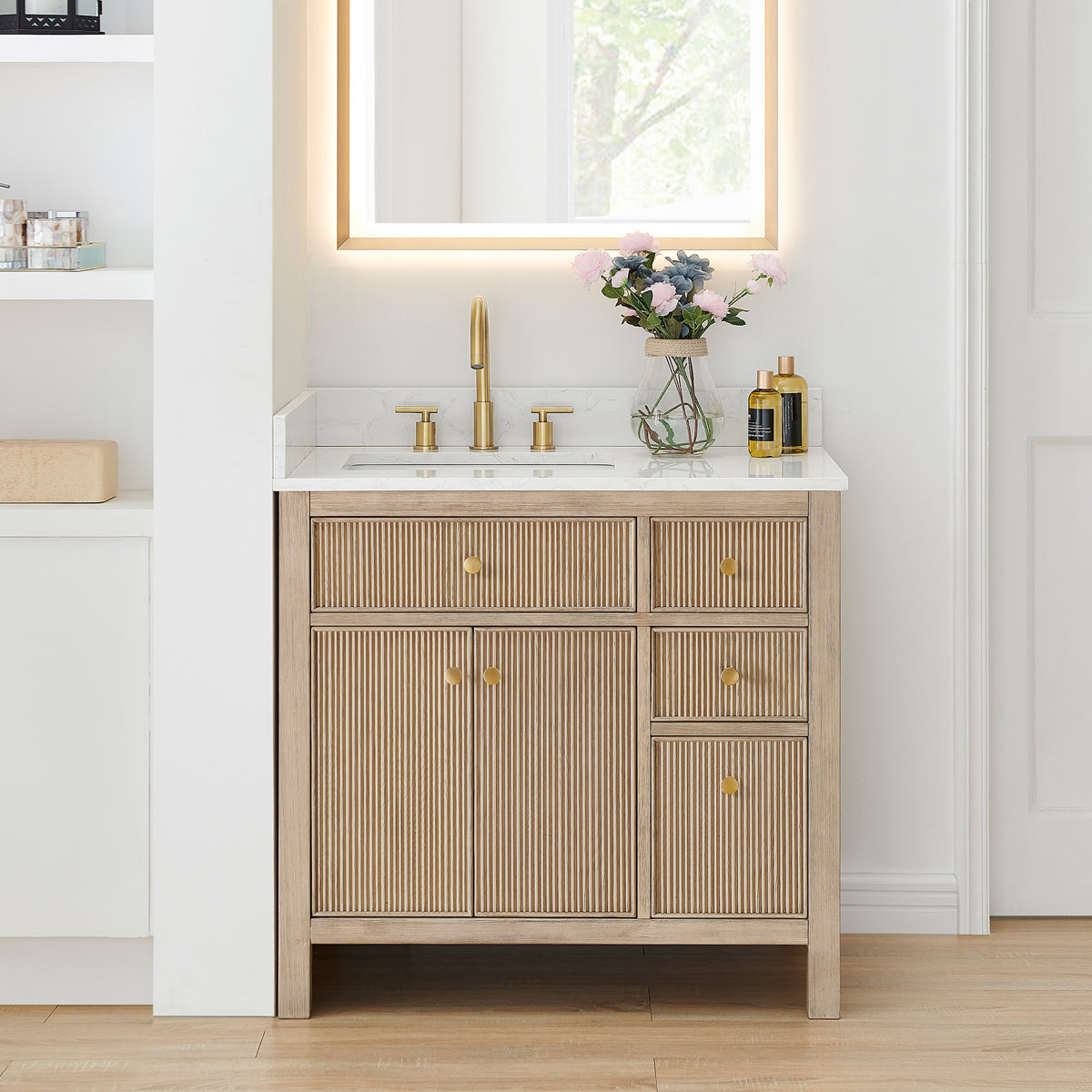 Birch Lane™ Lala 36" Single Bathroom Vanity with Grain White Engineered ...