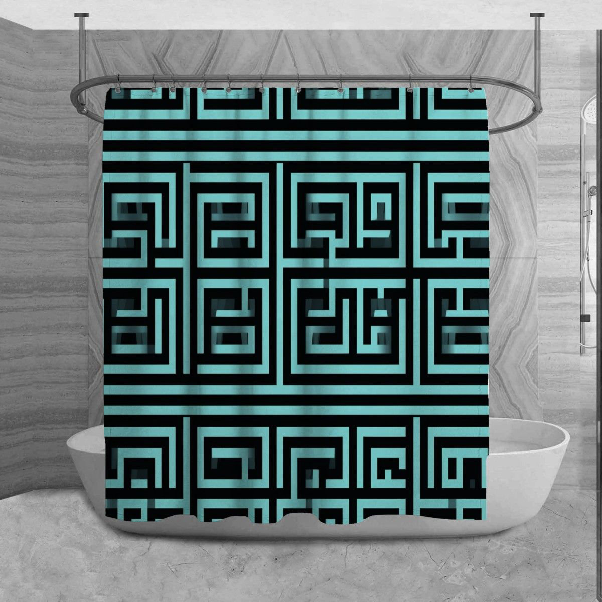 East Urban Home Greek Key Shower Curtain Pattern Bathroom Decor Black ...