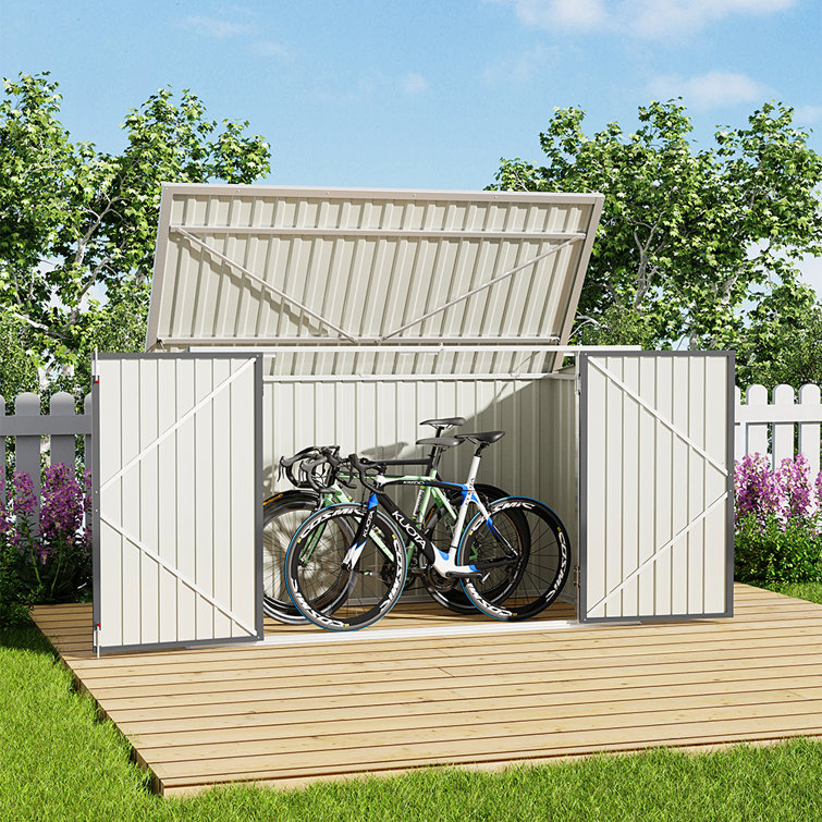 Dakota Fields Aslee 7 Ft. W x 3 Ft. D Pent Metal Bike Shed (Fits 3 ...