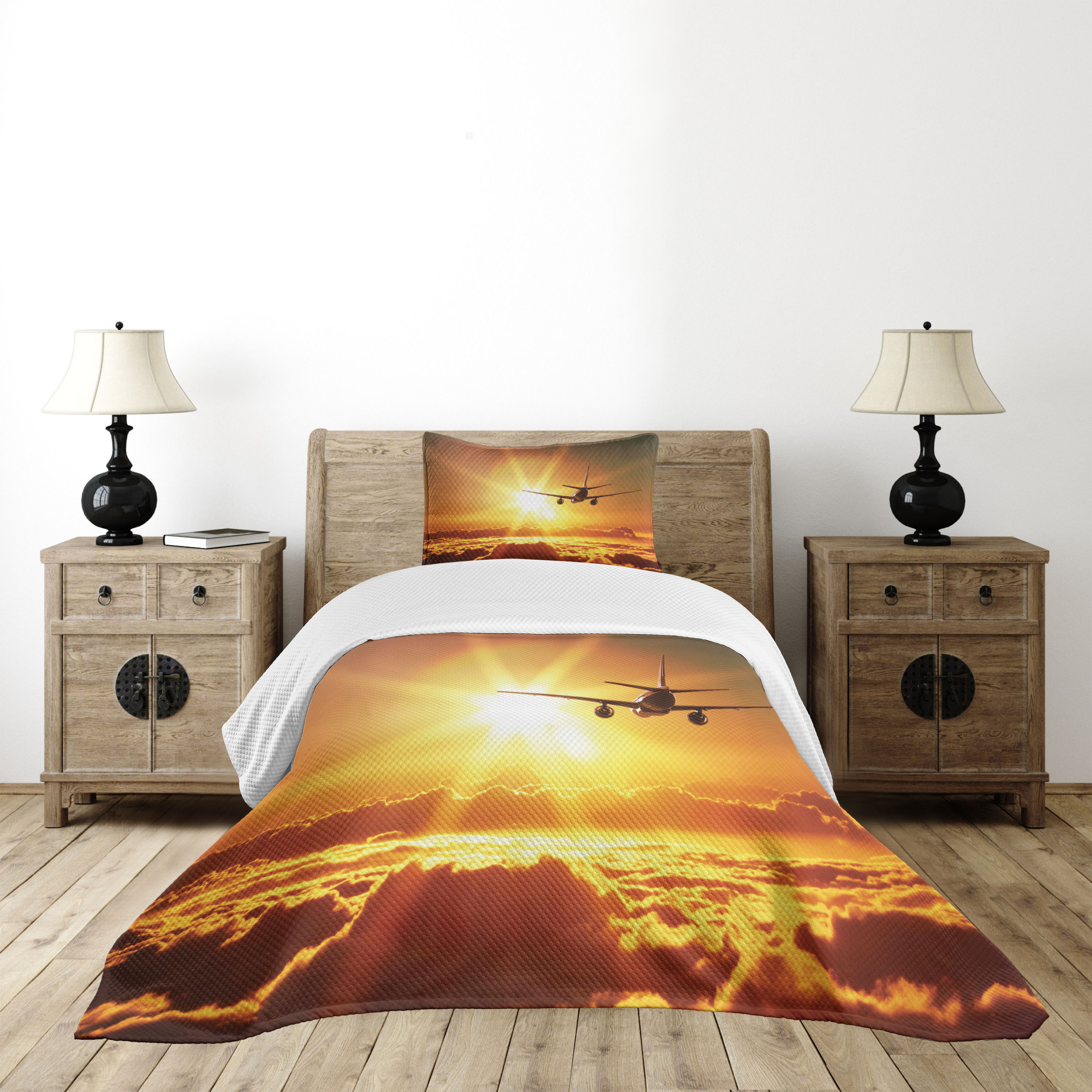Ambesonne Scenery Bedspread Set Widebody Jet Air Plane Multicolor | Wayfair