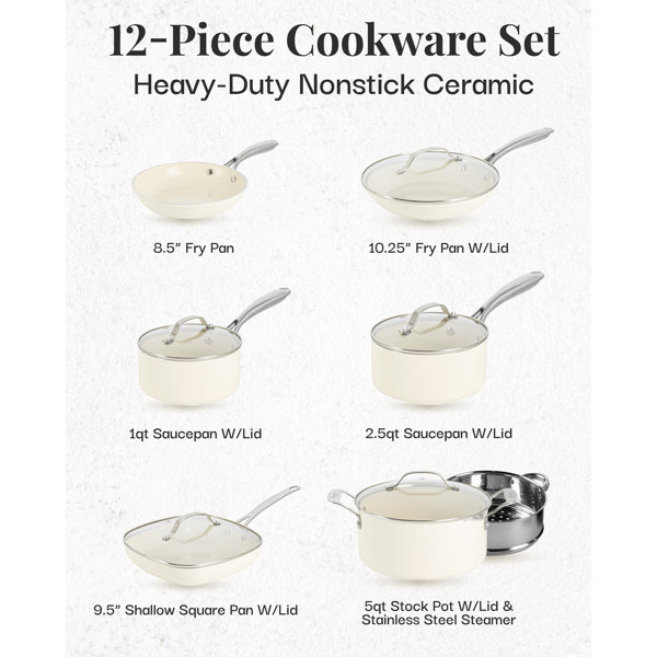Gotham Steel Naturals Cream 12 Piece Ultra Nonstick Ceramic Cookware ...
