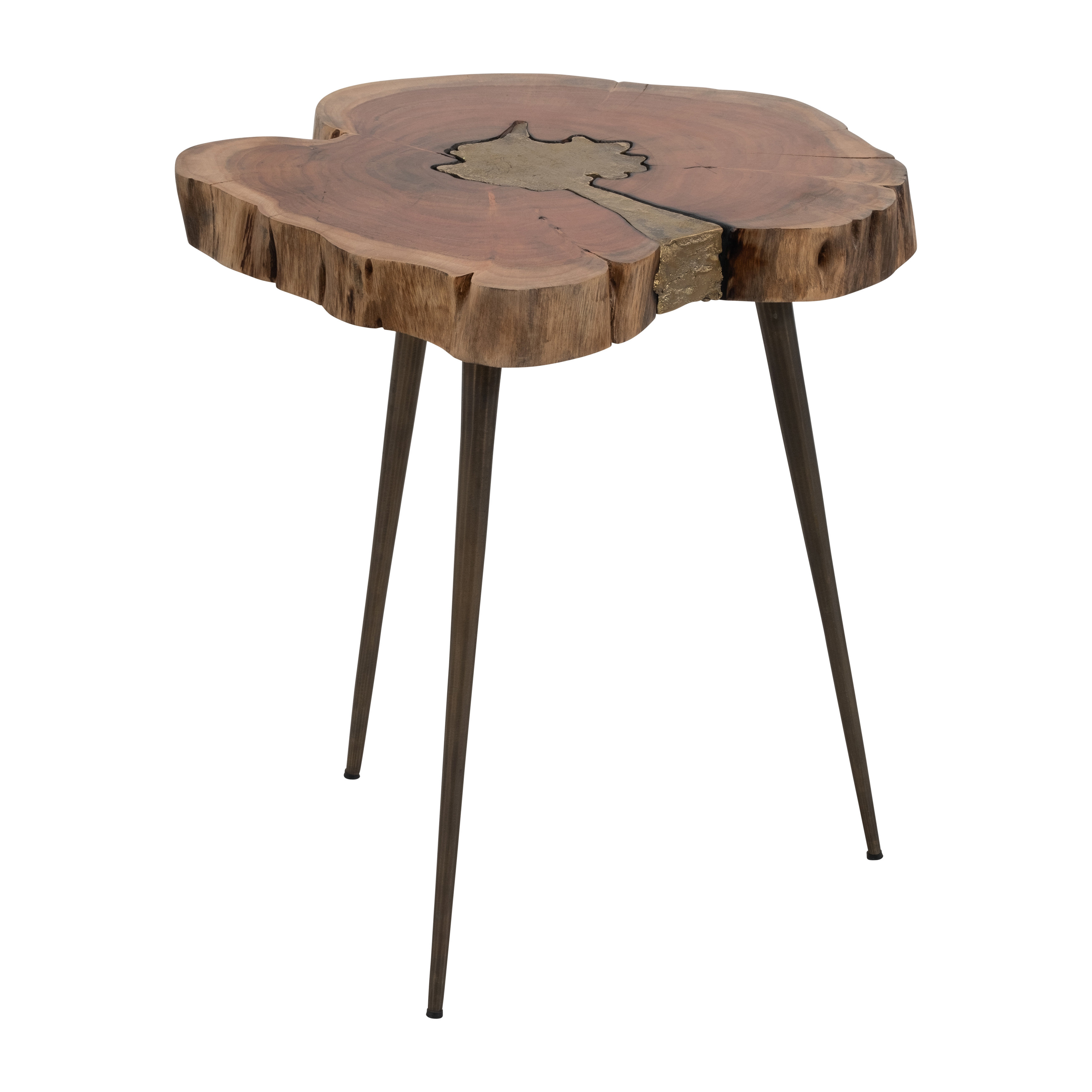 Everly Quinn Natural Acacia Wood 22" Side Table - Brown, Brass Accents ...
