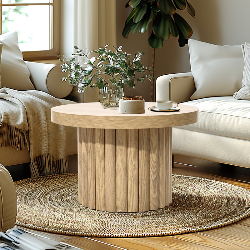 Millwood Pines Crystopher Natural Wood Fluted Round Coffee Table ...