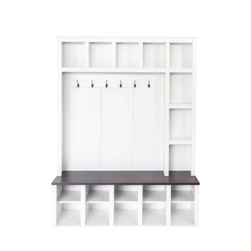 Infinity Farmhouse Wooden Style Hall Tree with 6 Hooks, Practical ...