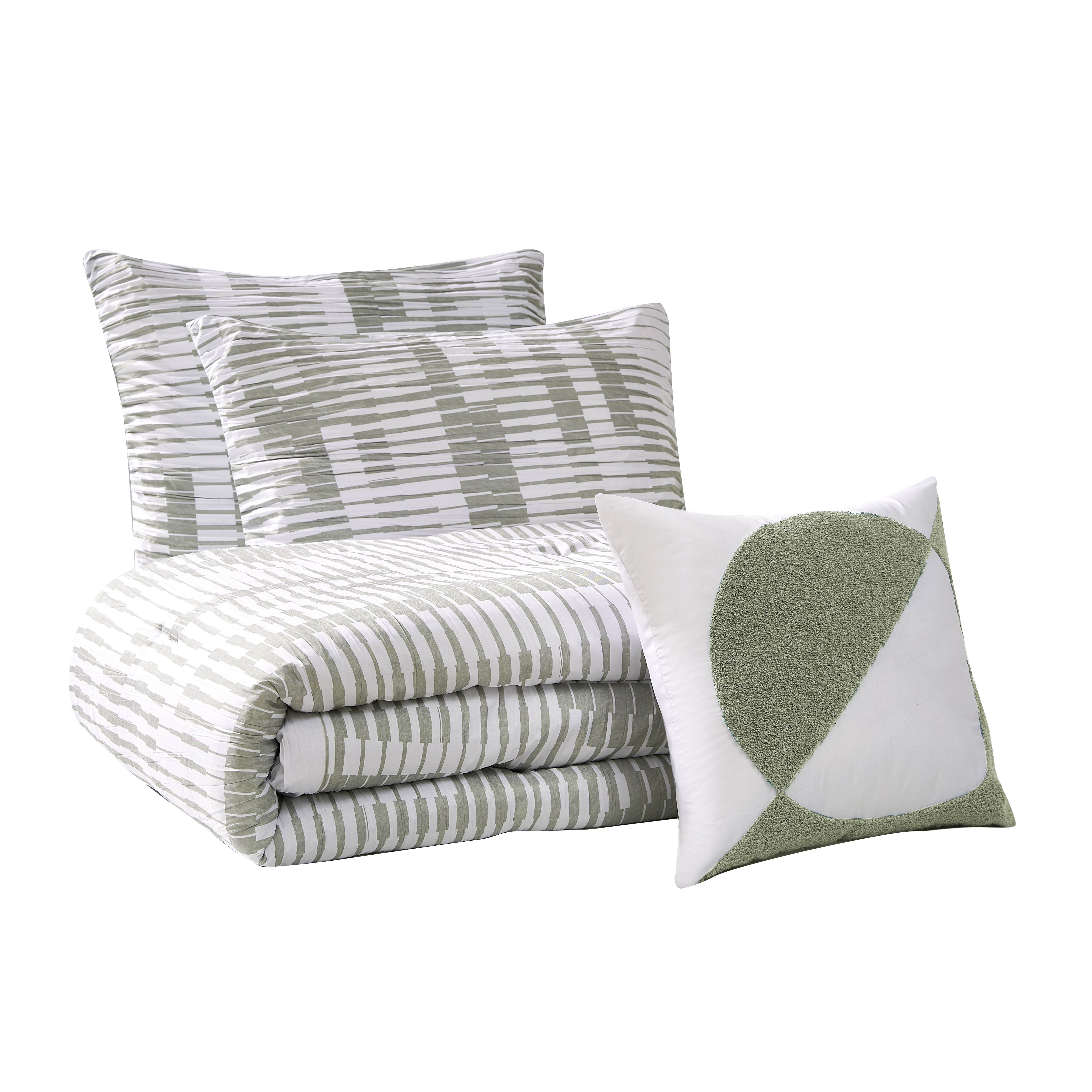 Beco Home Samson White/Green Polyester Reversible 4 Piece Comforter Set | Wayfair
