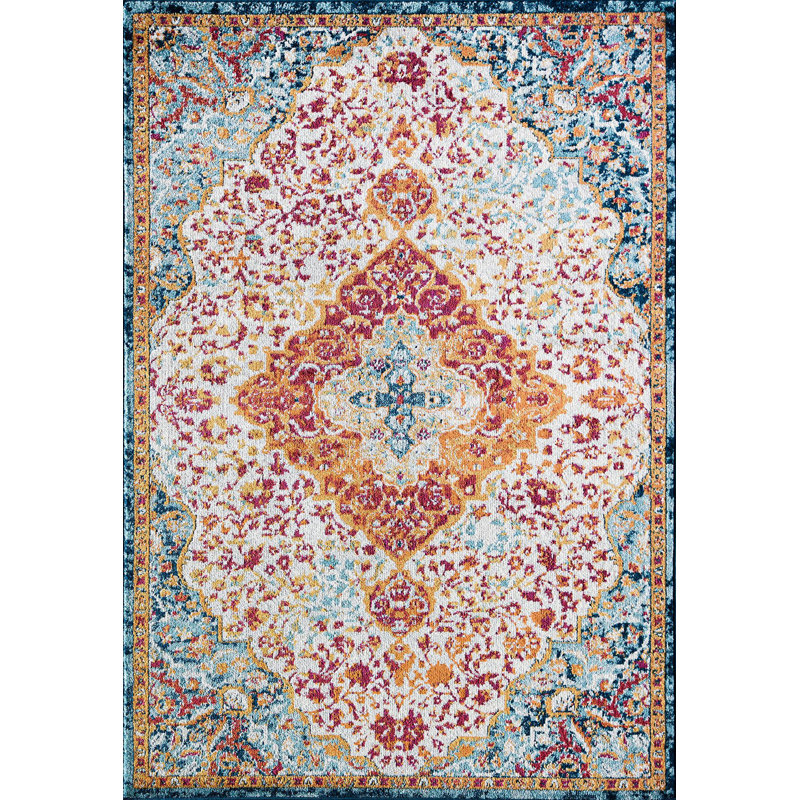 Bungalow Rose Bartolo Oriental Orange/Blue Area Rug & Reviews | Wayfair