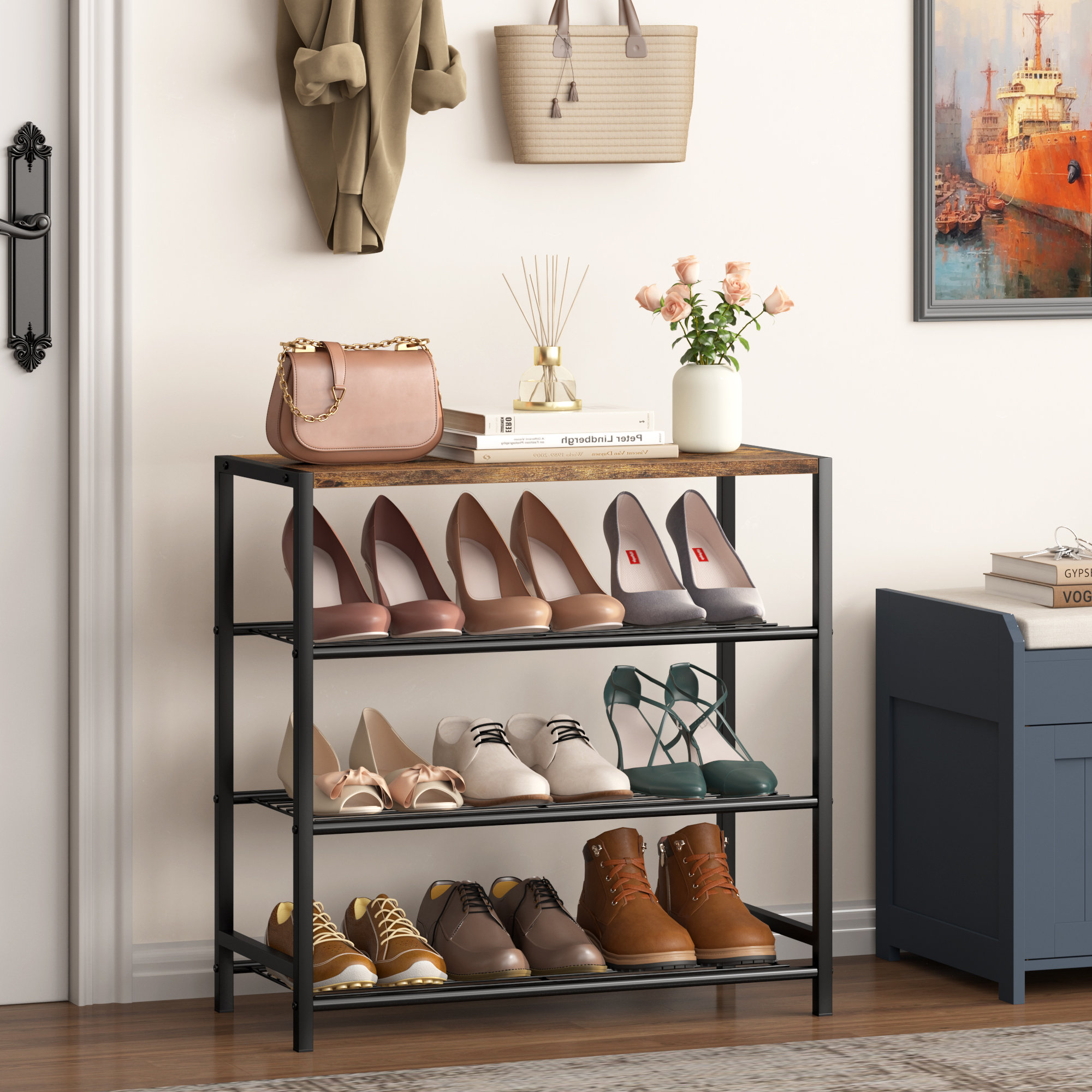 Williston Forge 9 Pair Shoe Rack Entryway Shoe Storage & Reviews ...
