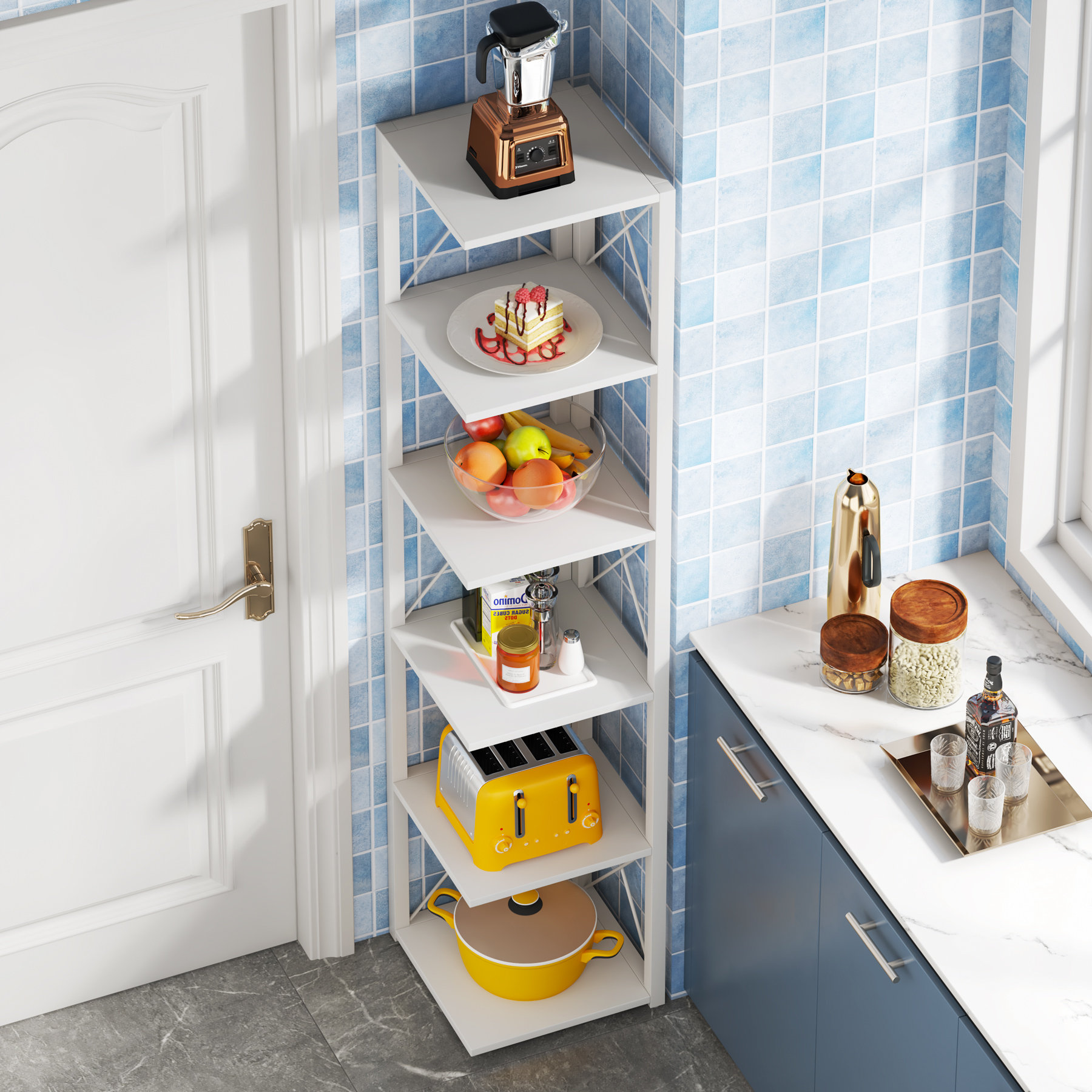 17 Stories Ruhena 70.86" H x 12.6" W Stainless Steel Corner Bookcase ...