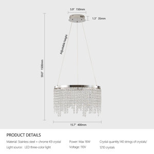 Mercer41 15.7-inch Modern LED Crystal Chandeliers | Wayfair