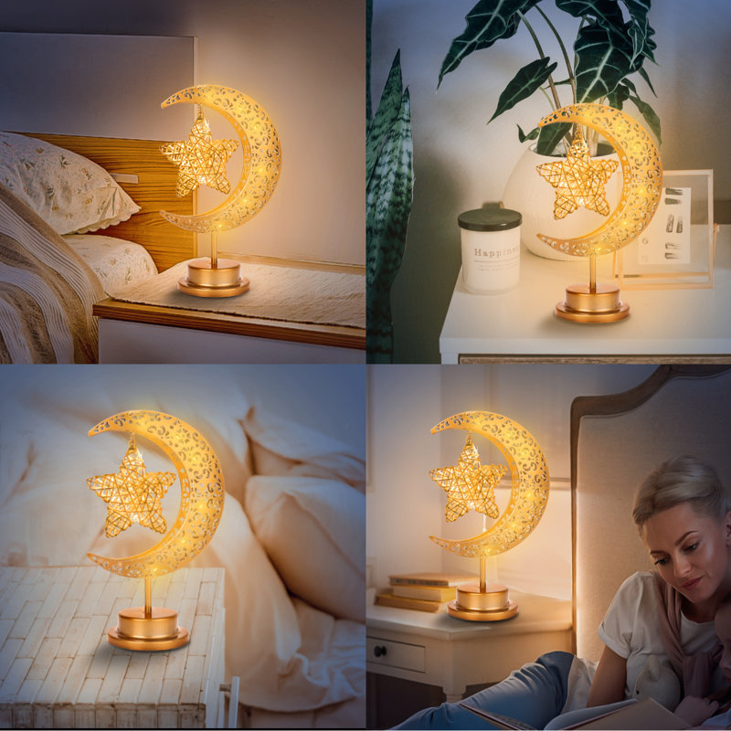 HEDAQI Cordless Battery Operated Crescent Moon Star LED Table Night ...