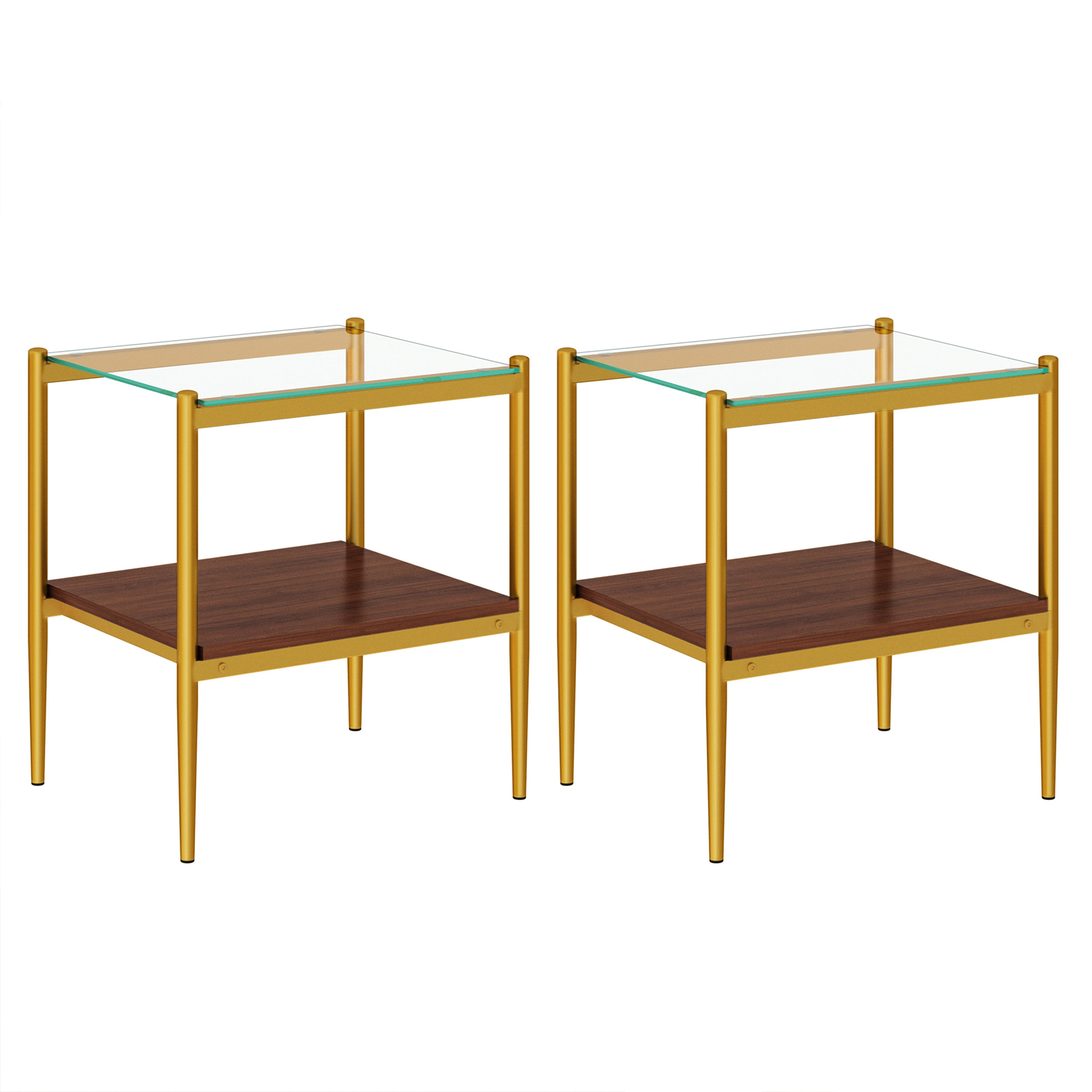 Ivy Bronx Set of 2 Rectangle End Tables - Tempered Glass Top with MDF ...
