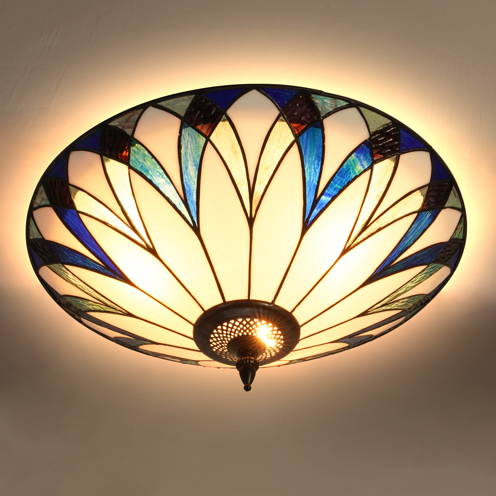 World Menagerie 18" Tiffany Stained Glass Flush Mount Dimmable | Wayfair