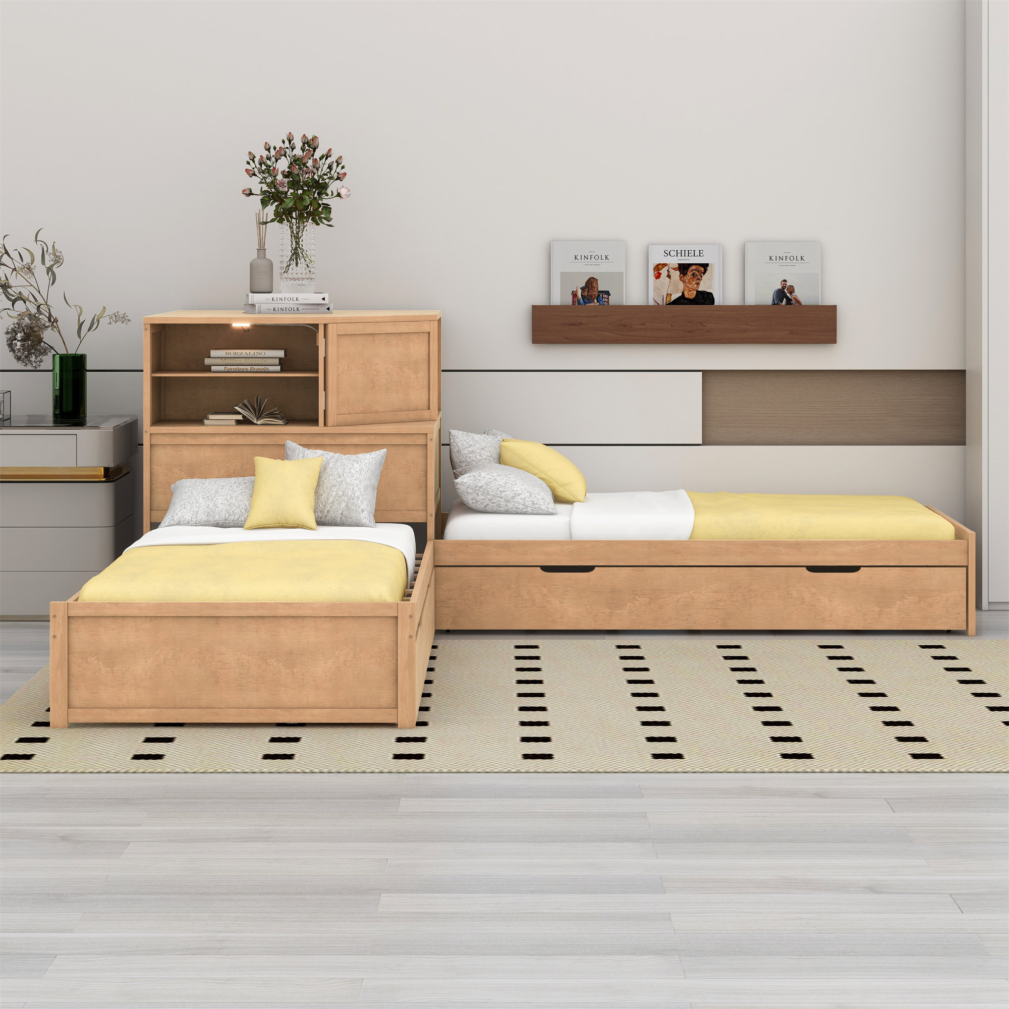 Latitude Run® L-Shaped Combination Bed With Trundle And Drawer,3-In-1 ...