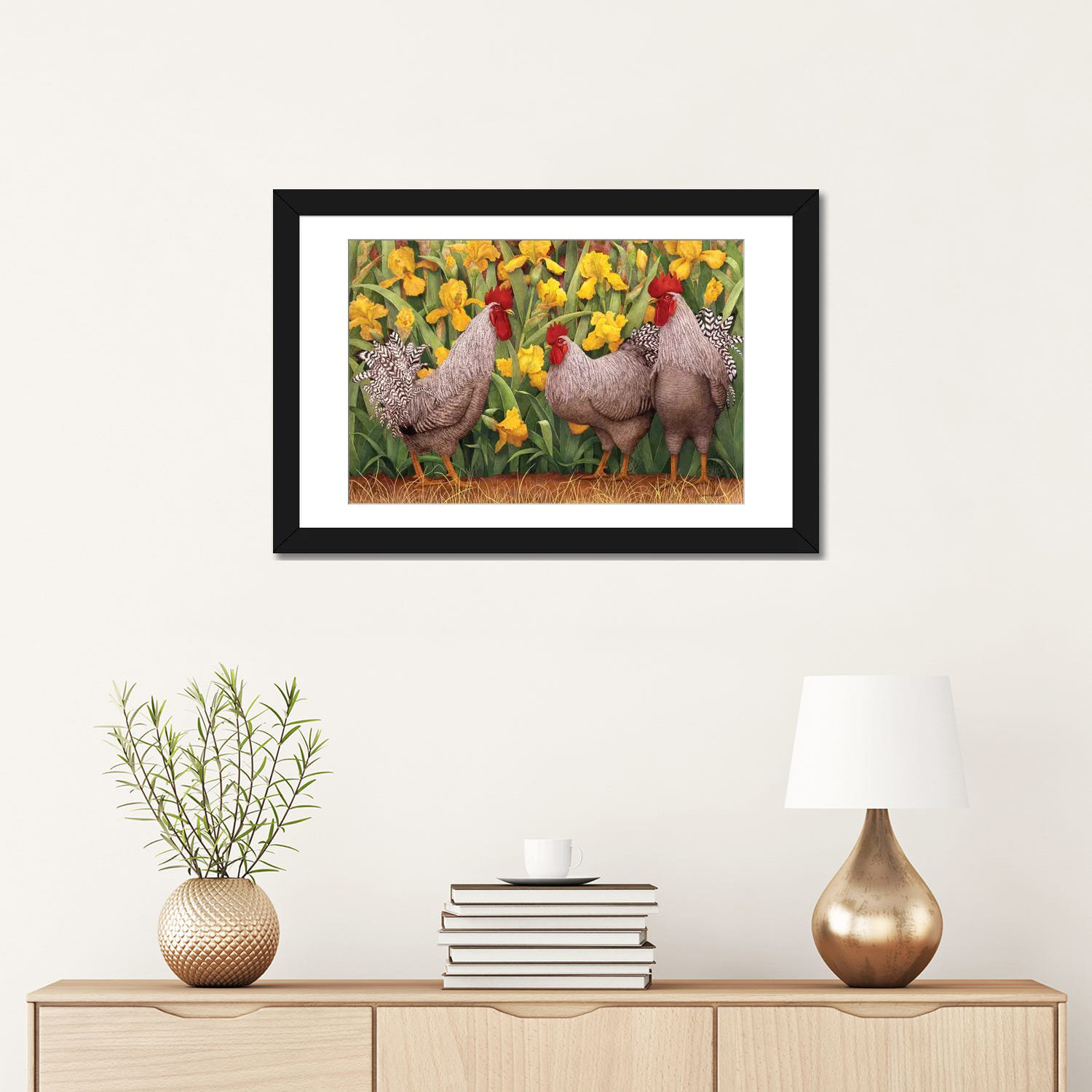 East Urban Home 'Roosters en Place II' Graphic Art Print on Canvas ...