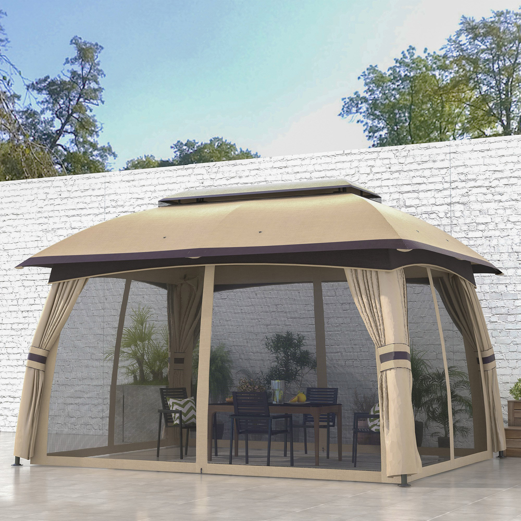 Arlmont & Co. Patio Gazebo, Outdoor Gazebo Canopy Shelter With Netting ...