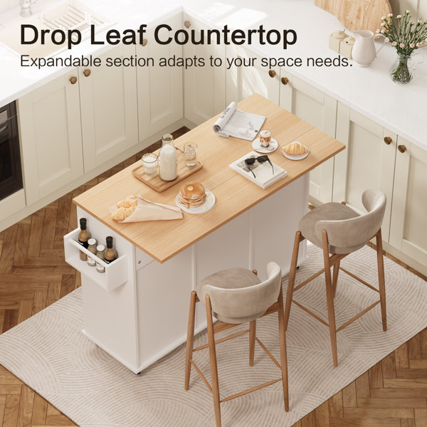 Ebern Designs 47'' Kitchen Island With Drop Leaf, Tilt Out Kitchen ...