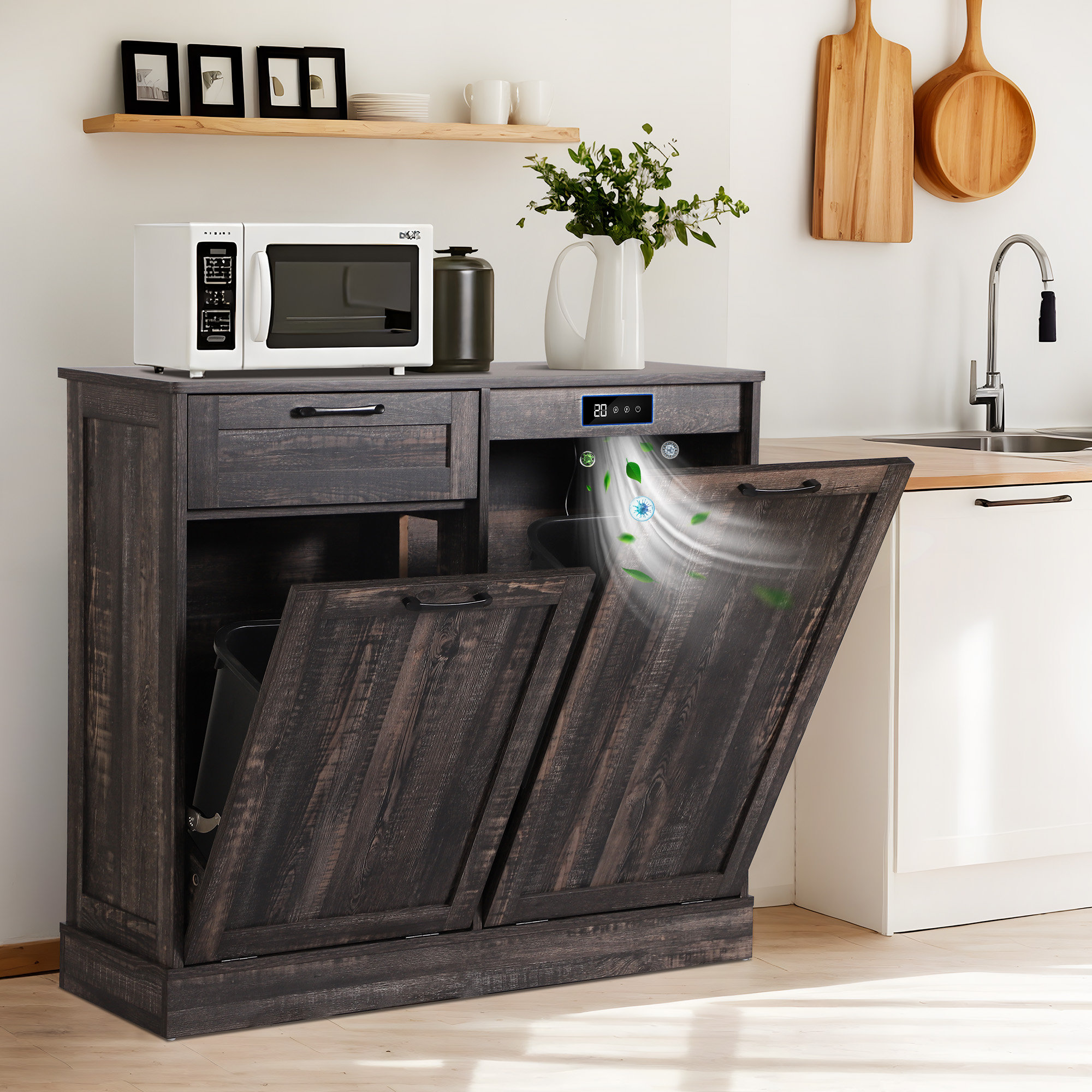 LOUVIXA Tilt Out Trash Can Cabinet, Trashcan Cabinet For Kitchen, Wood ...