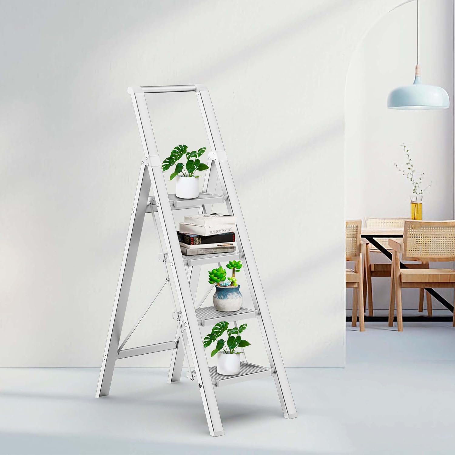 17 Stories 4 Steps Lightweight Aluminum Ladder Folding Step Stool ...